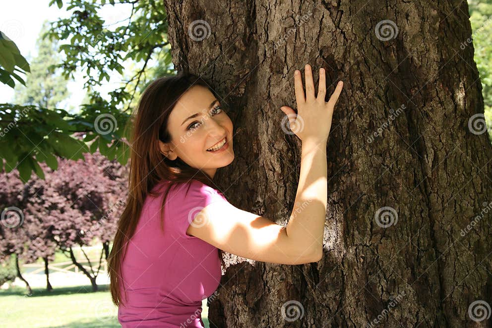 Girl Hugging Tree in Garden Stock Image - Image of tree, park: 2836409