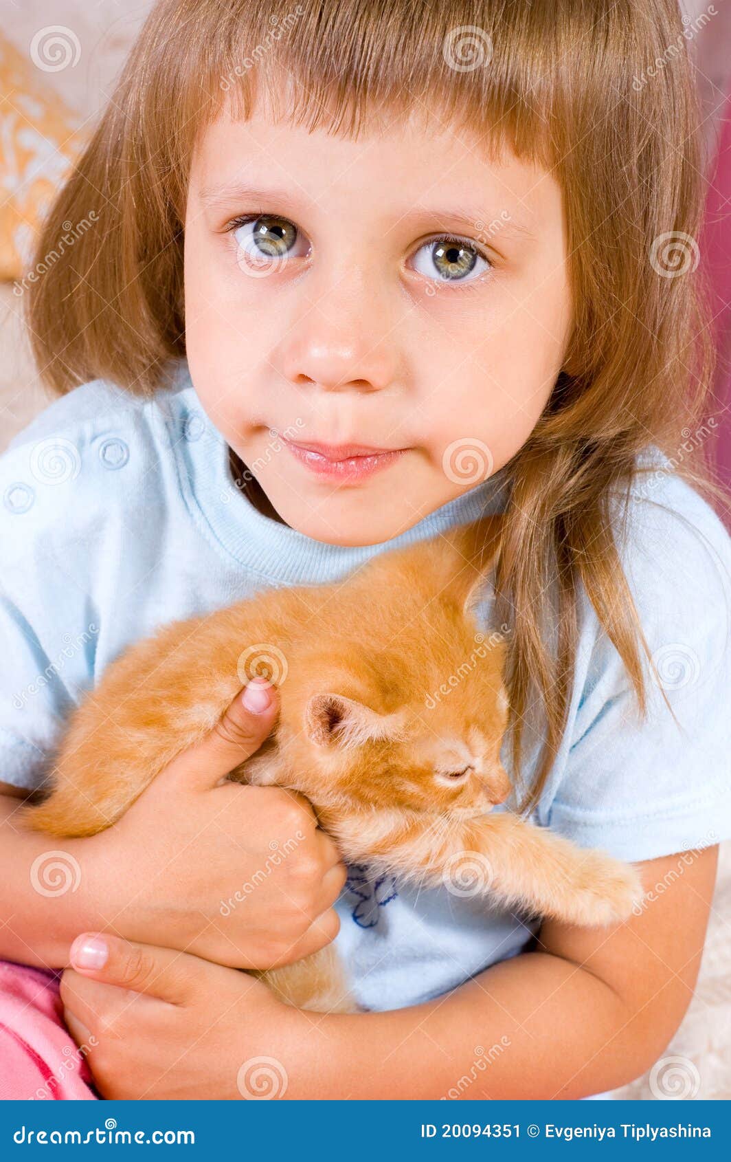 Girl hugs ginger kitten stock image. Image of innocence - 20094351