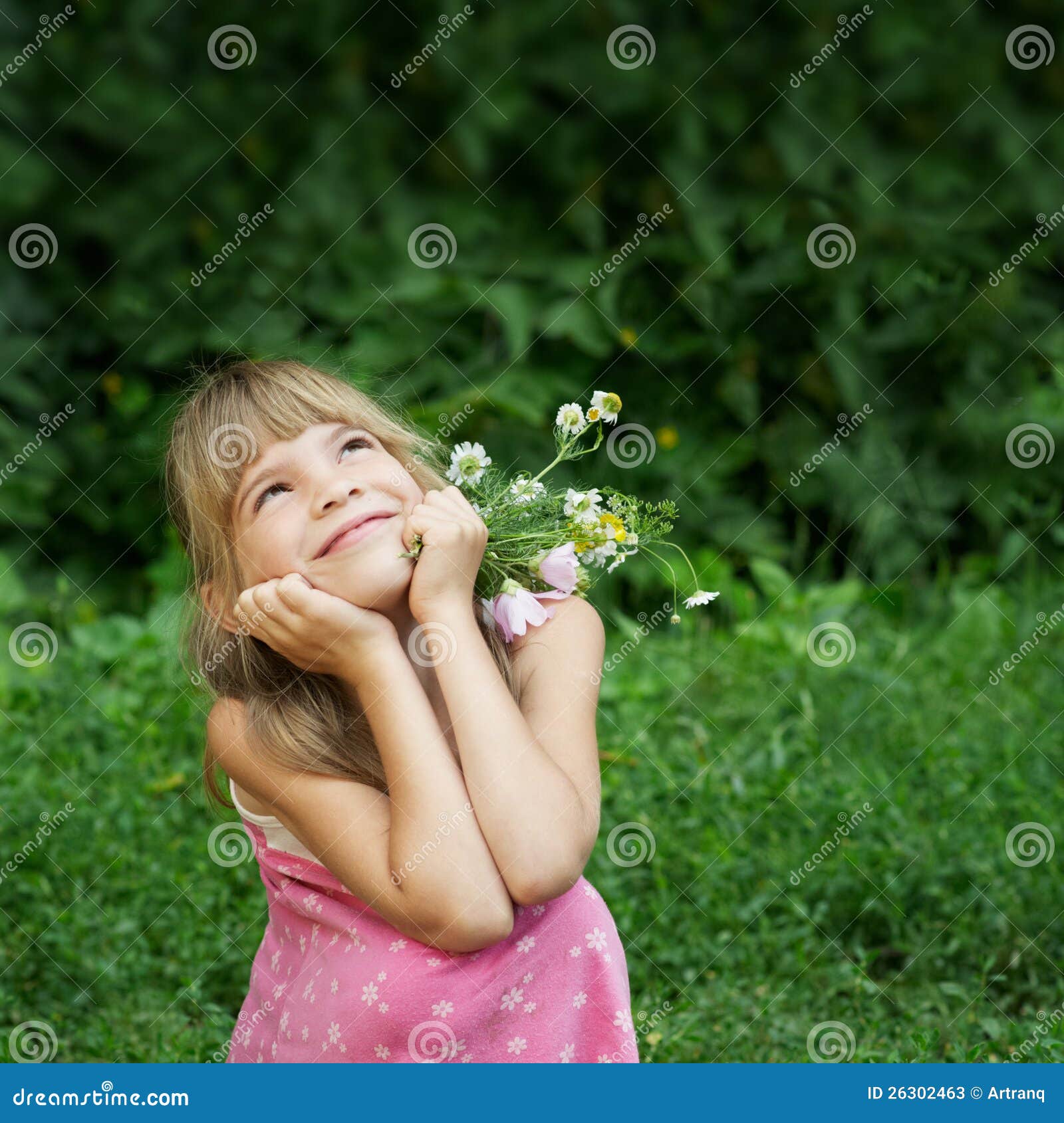 The Girl Ia Sitting in the Grass and Dreaming Stock Image - Image of ...