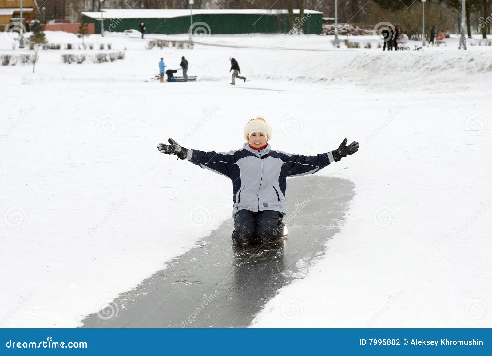 Girl on ice stock photo. Image of snow, decumbent, sport - 7995882