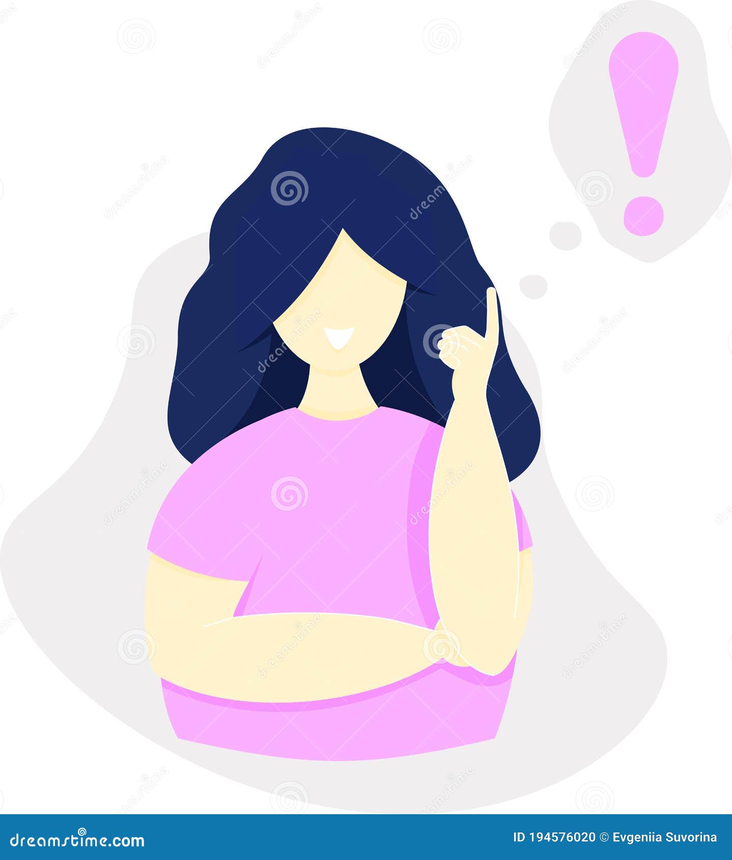 Girl with Index Finger at the Head Remembering Something, Vector Flat ...
