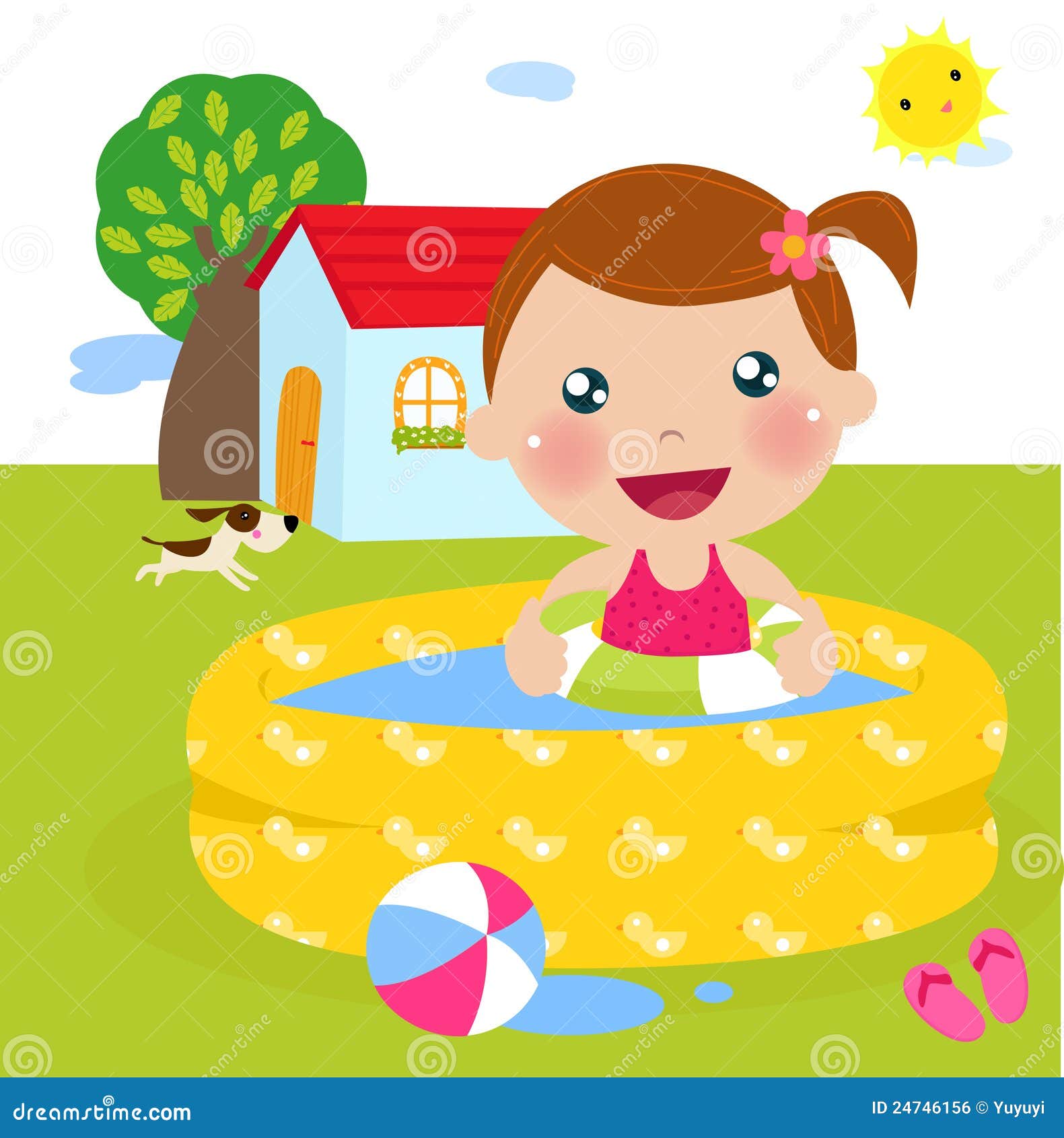 Girl In Inflatable Pool Cartoon Vector | CartoonDealer.com #14346151