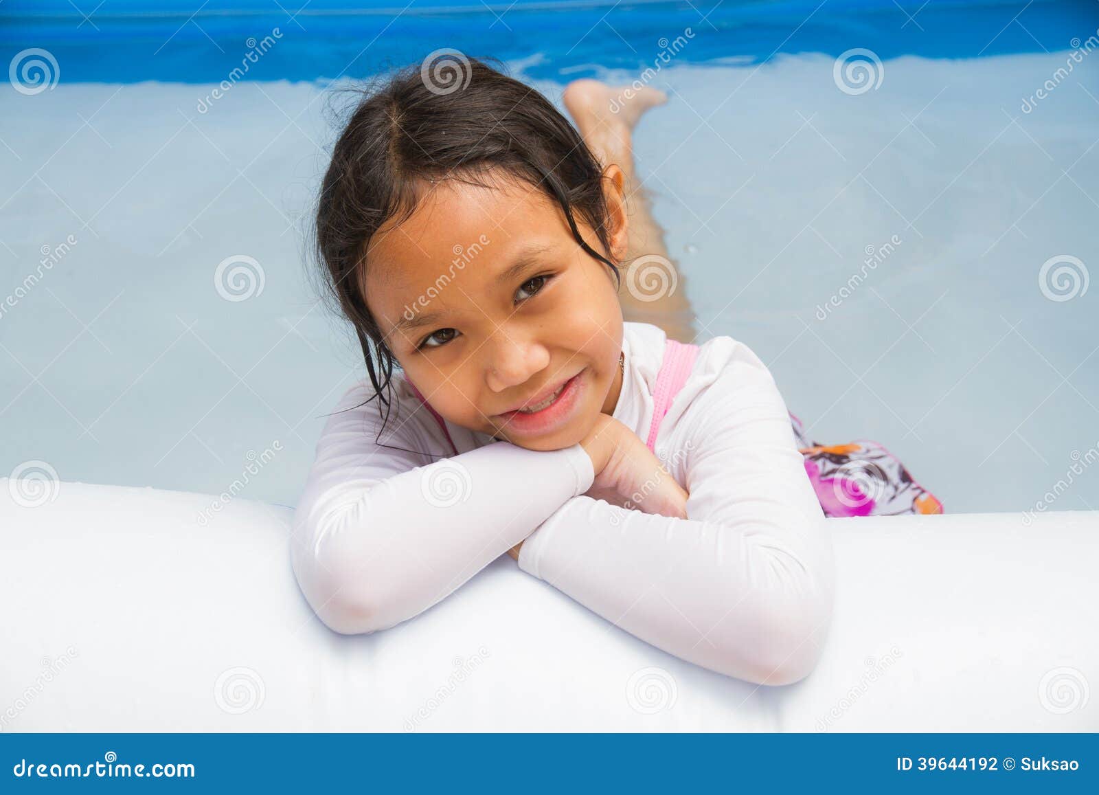 Girl and Inflatable pool stock photo. Image of family - 39644192