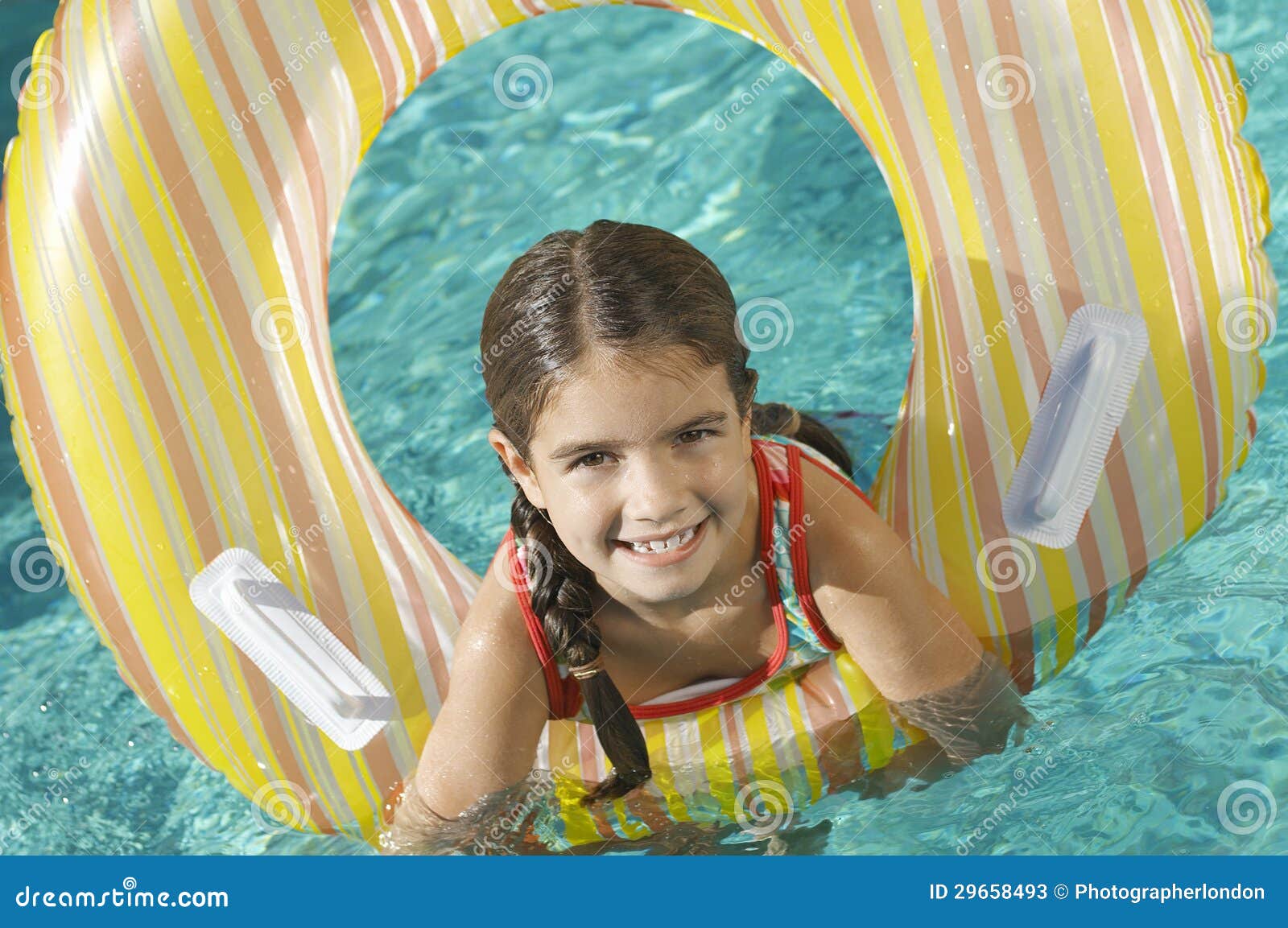 Girl with Inflatable Ring in Swimming Pool Stock Image - Image of ...
