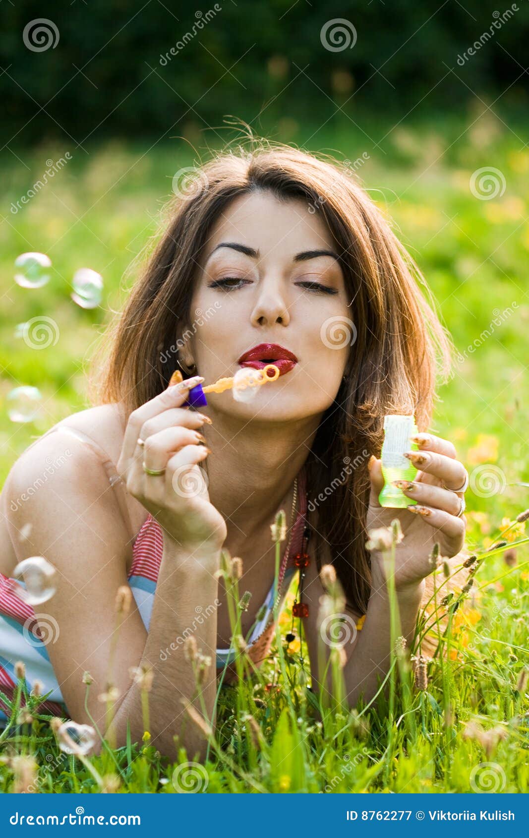 Girl Inflating Soap-bubbles Stock Image - Image of farm, grass: 8762277