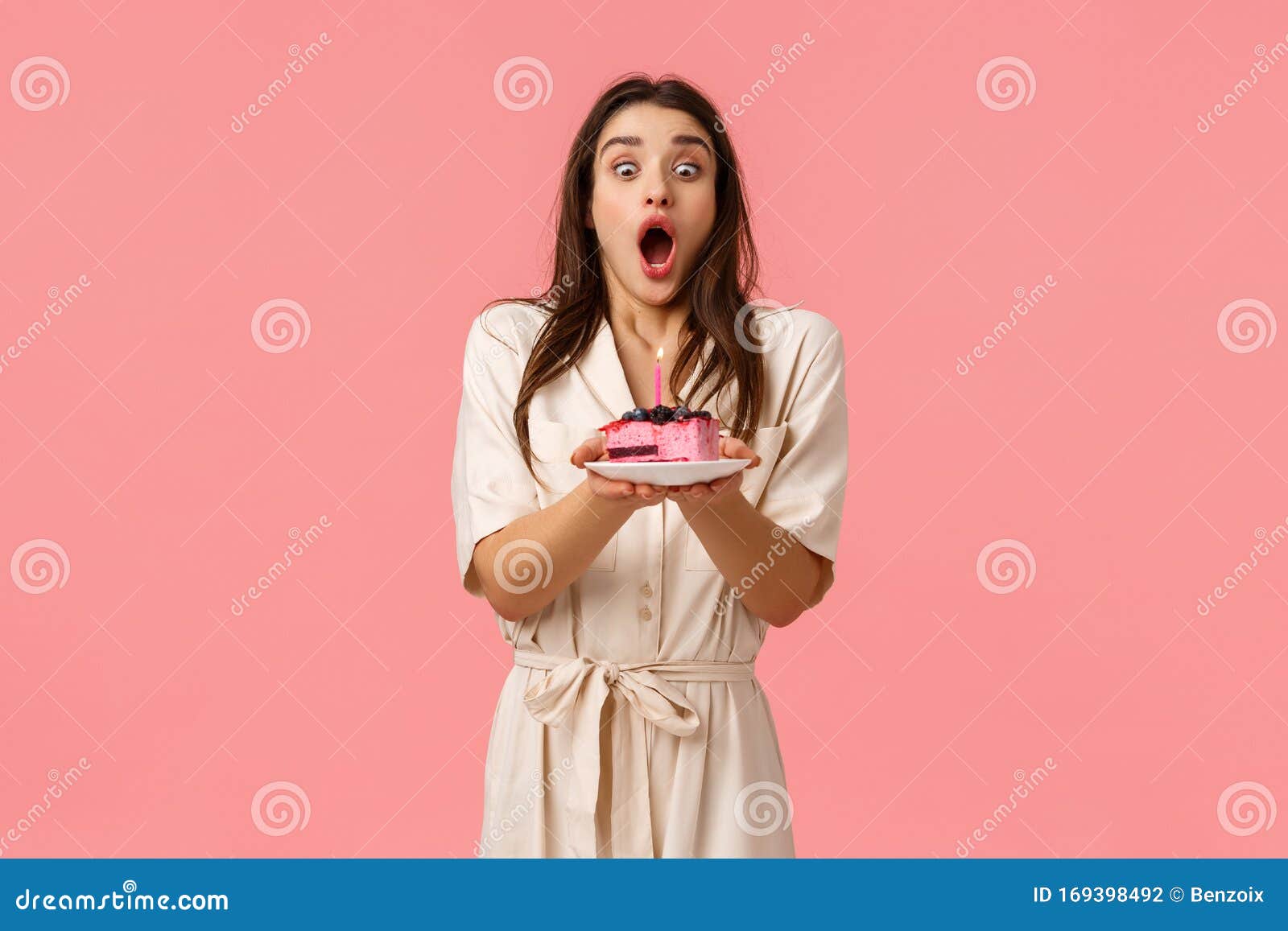 Girl Inhale Air Breathes Deep To Blow Out Birthday Candle And Make