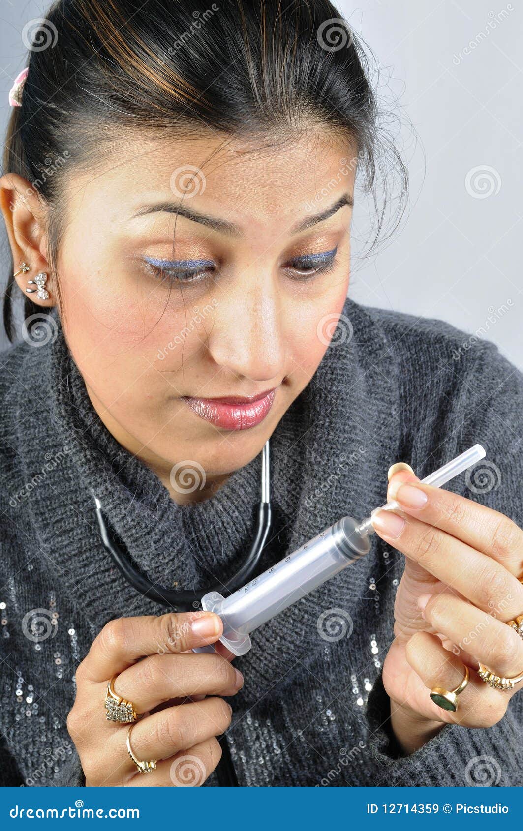 Girl with injection stock image. Image of model, clothes - 12714359