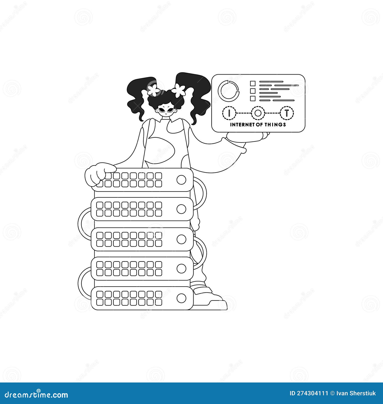 Girl Interacting with Cloud Storage for IoT, in Vector Linear Form ...