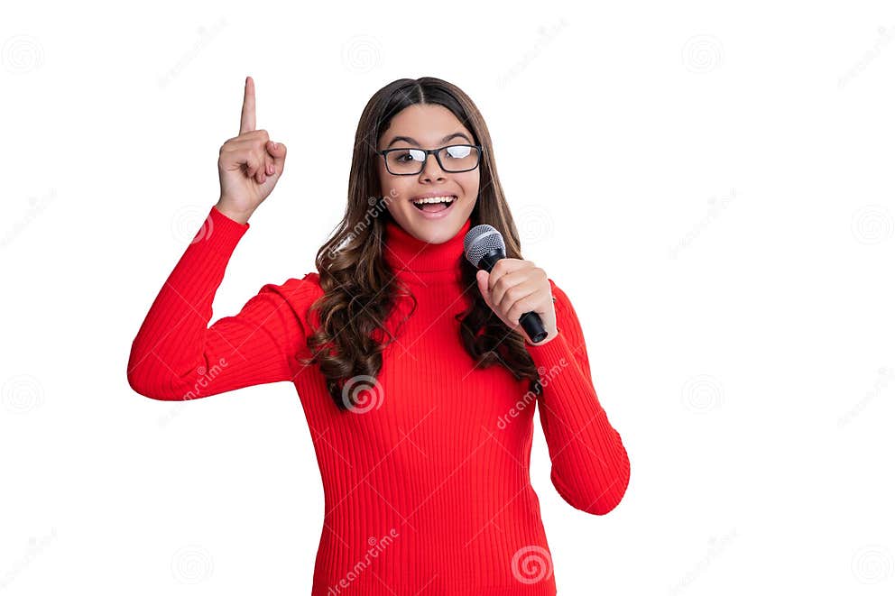 Girl Interviewer Speaker Interviewing with Microphone Guiding ...