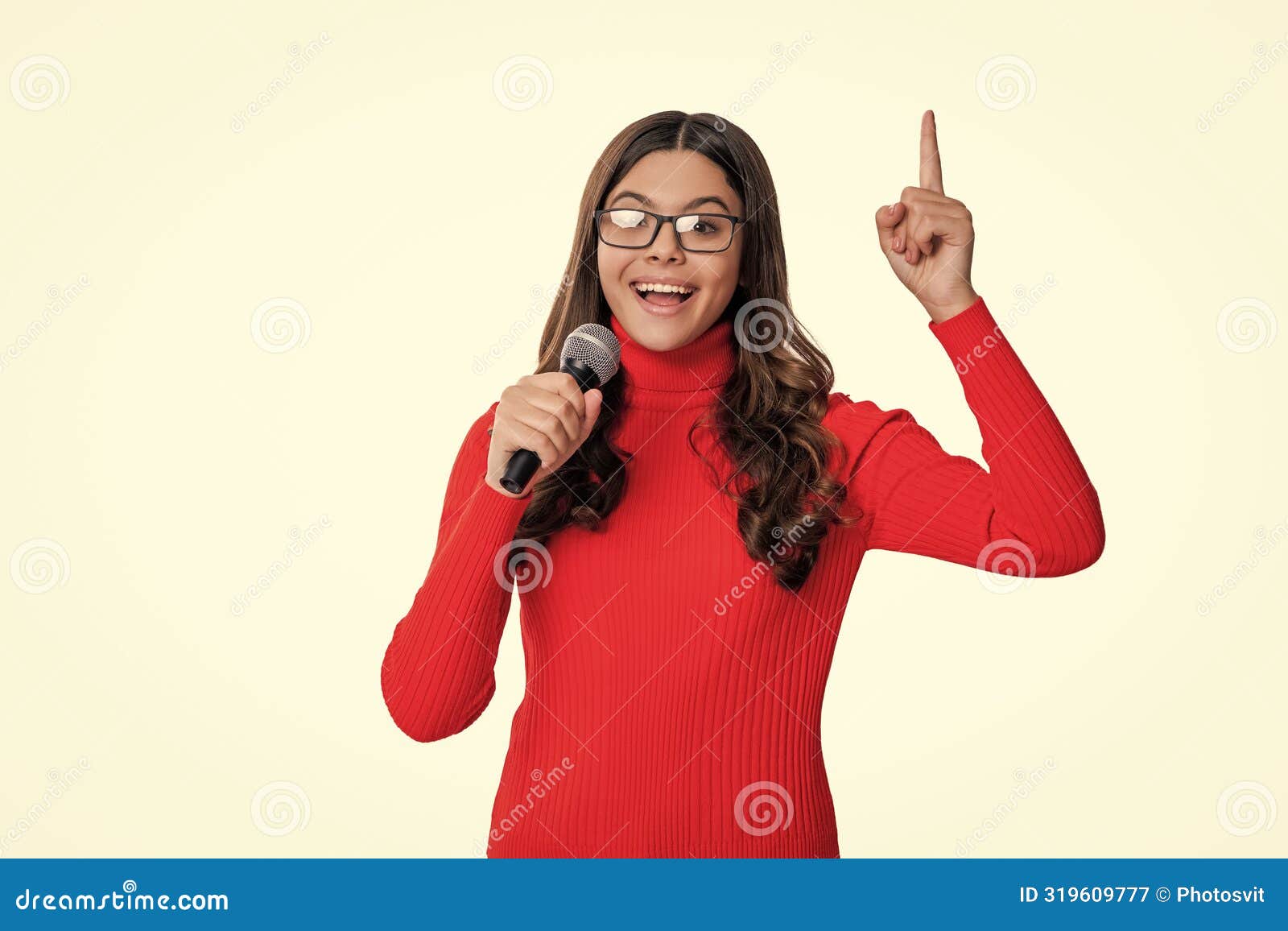 Girl Interviewer Speaker Interviewing with Microphone Guiding ...