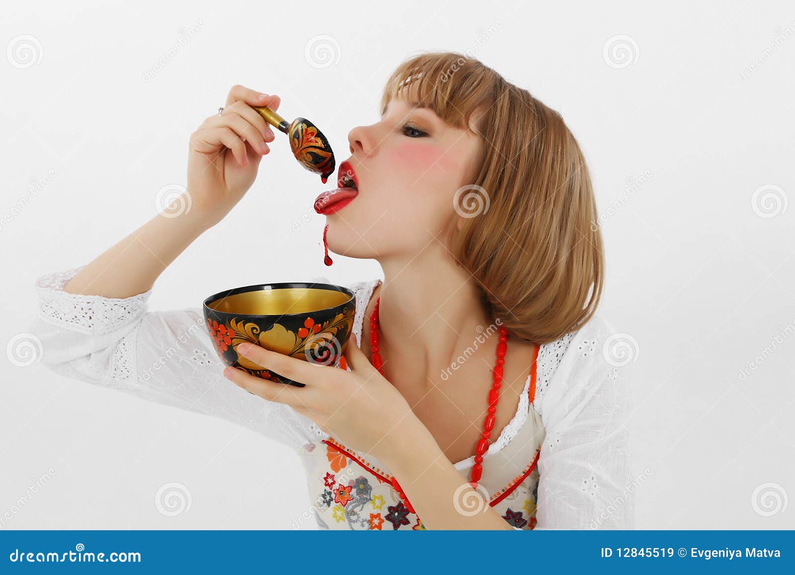 Girl with jam stock image. Image of woman, drop, chin - 12845519