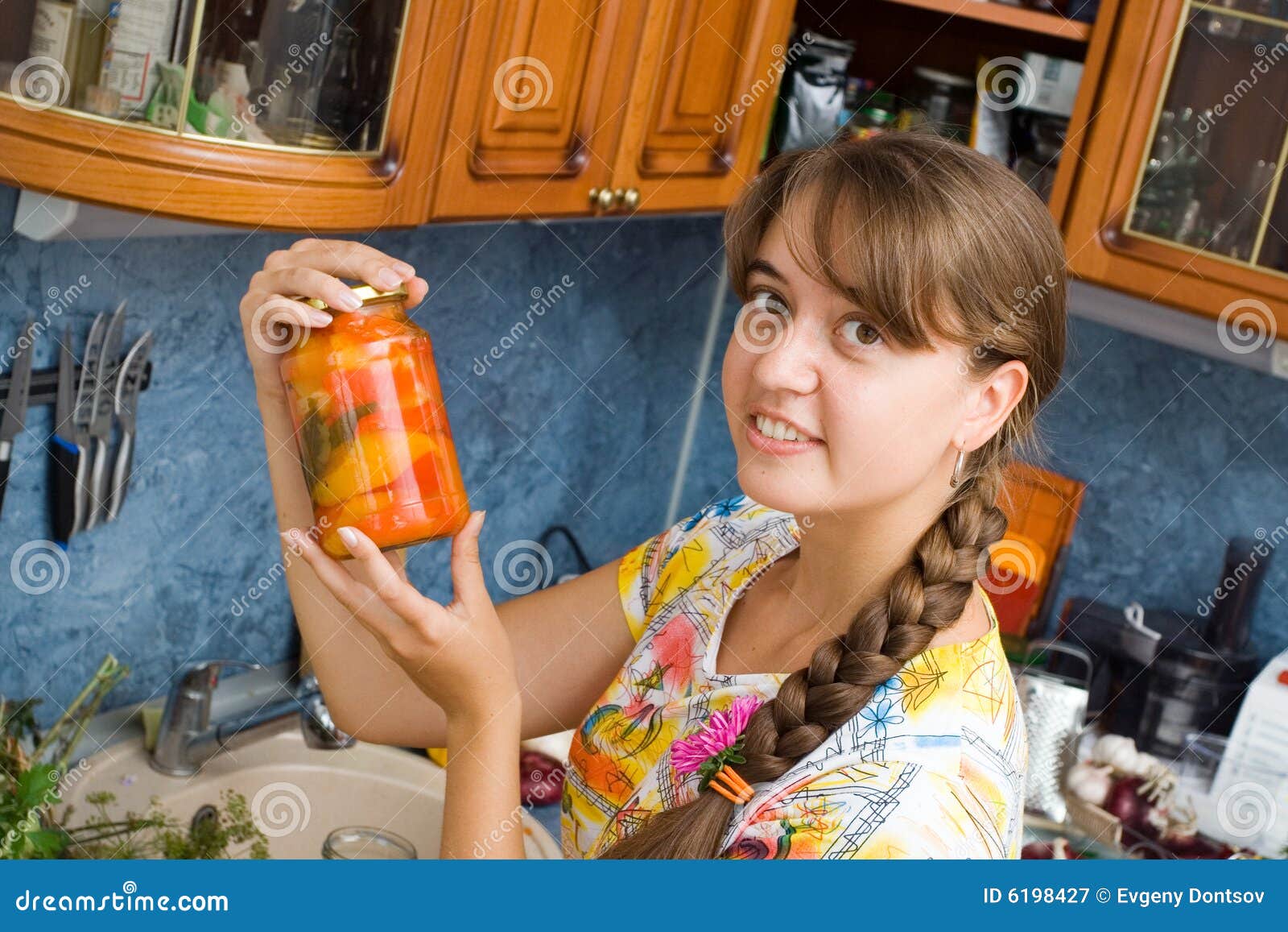 Girl with jar stock image. Image of flat, girl, ware, vegetables - 6198427