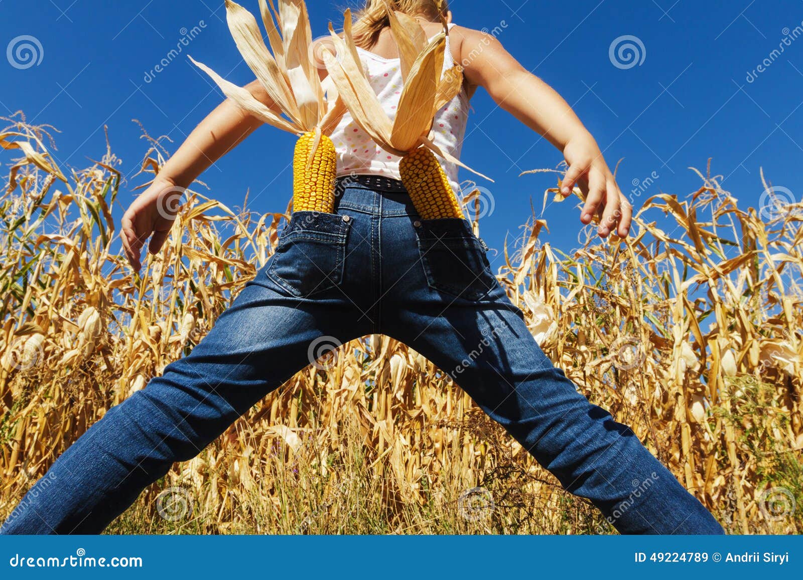 The Girl in Jeans on a Corn Field Stock Image - Image of beautiful ...