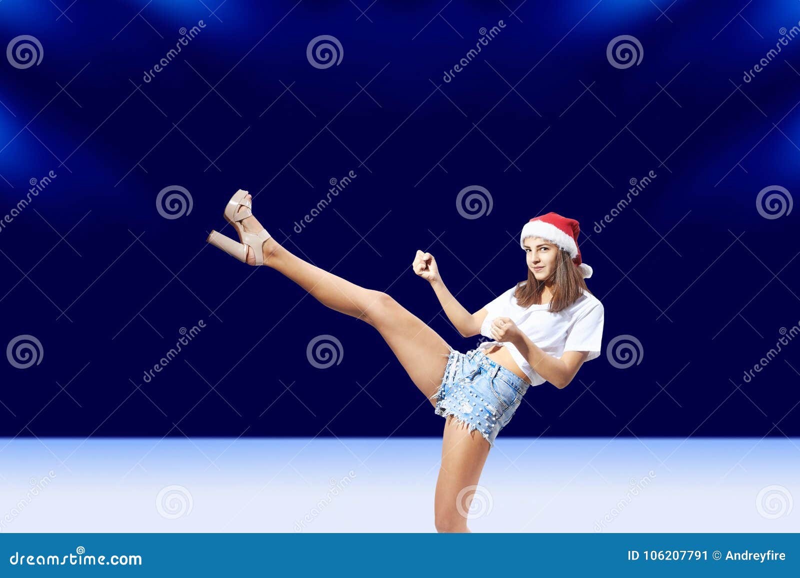 Girl in Jeans Shorts is Beating Kick Leg Stock Image - Image of kicking ...