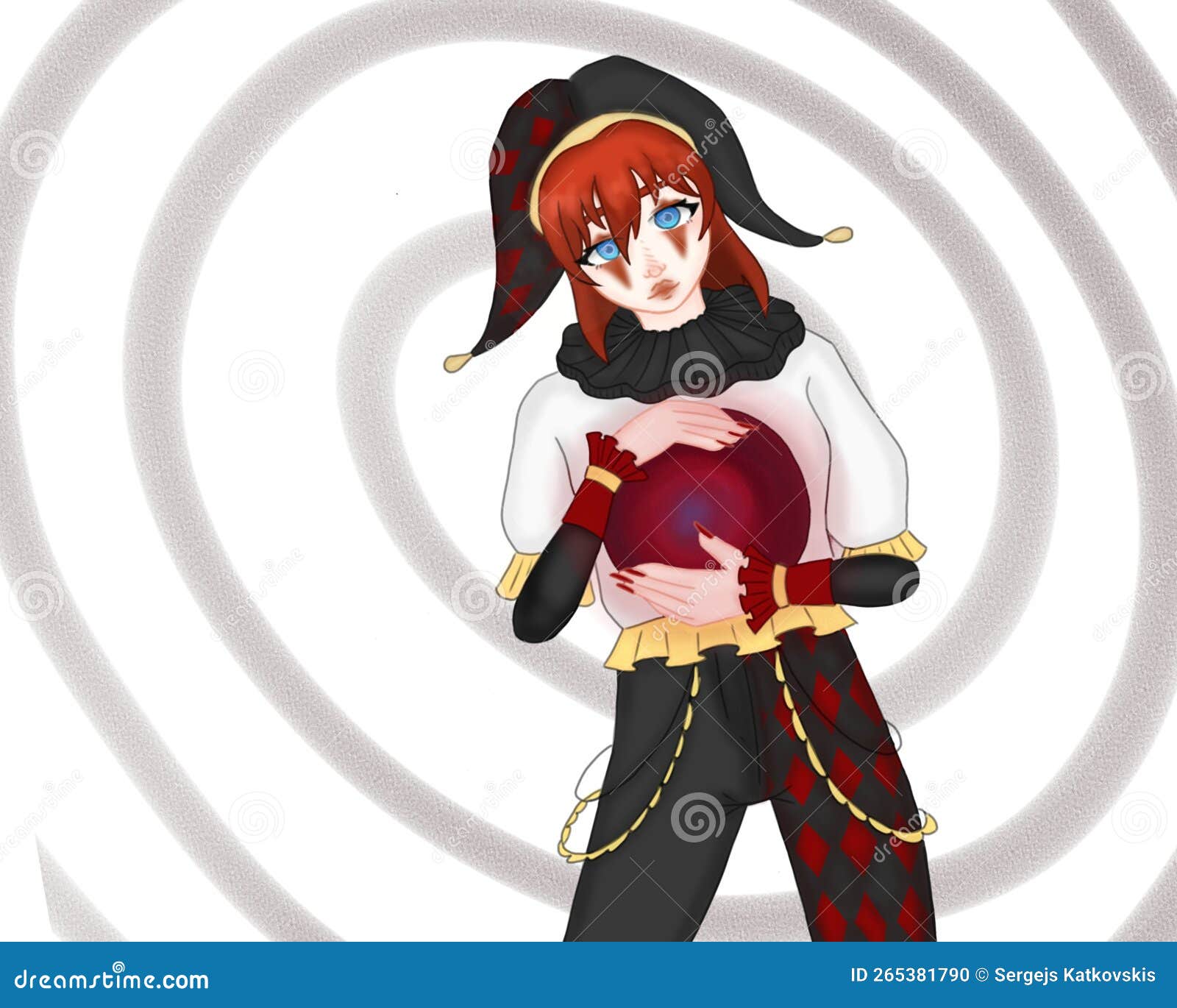 Girl Jester with a Ball on the White Stock Illustration - Illustration ...