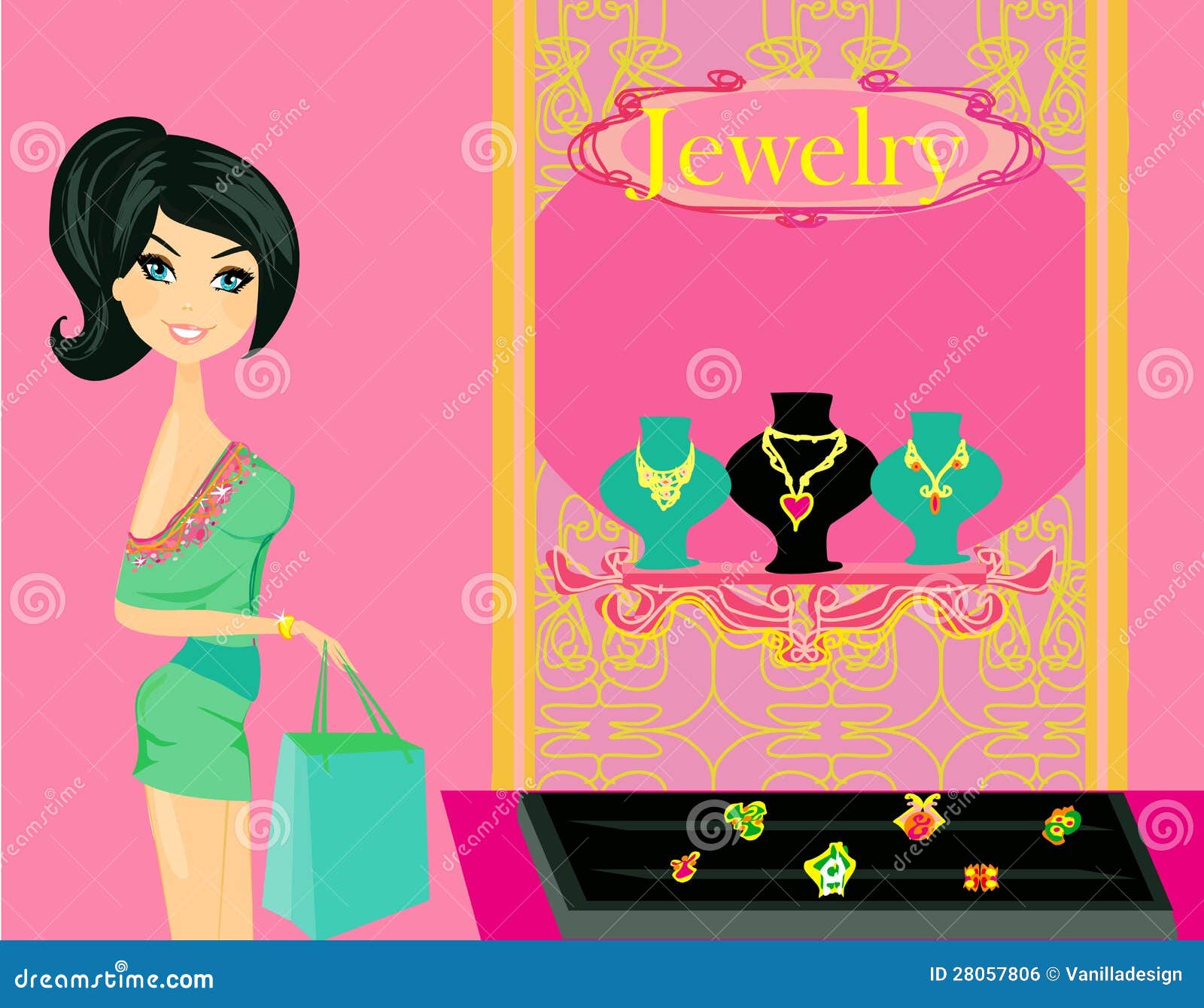 Girl and jewelry stock illustration. Illustration of girl - 28057806