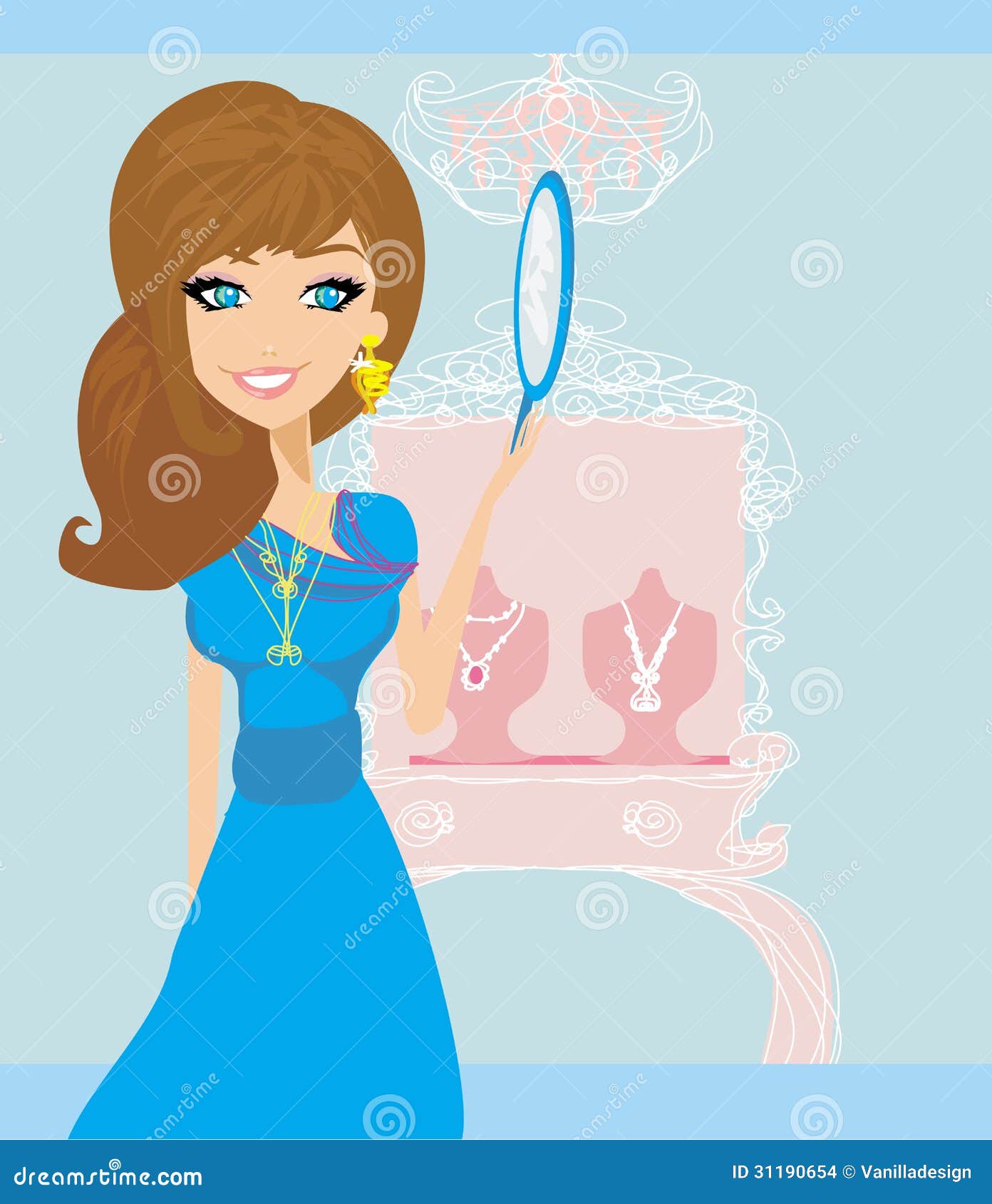 Girl and jewelry stock vector. Illustration of mirror - 31190654