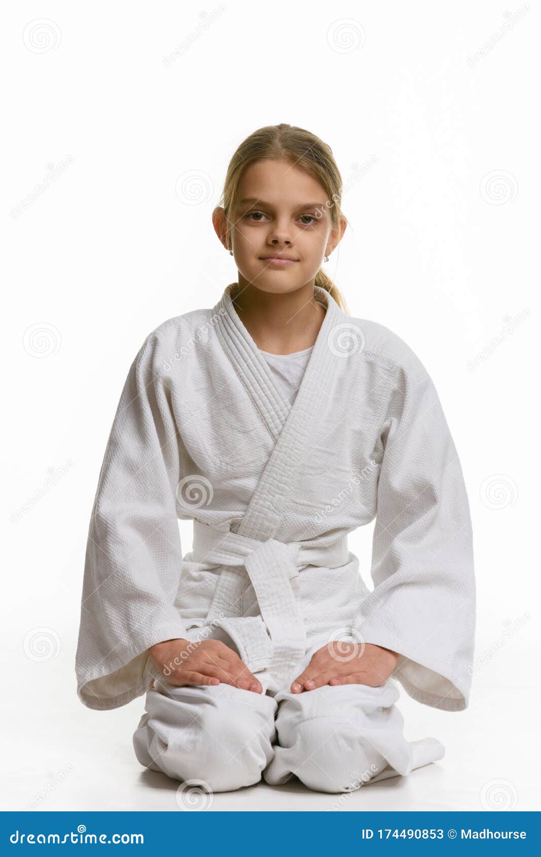 Girl in Judo Class, Sitting on the Floor Stock Image - Image of keikogi ...