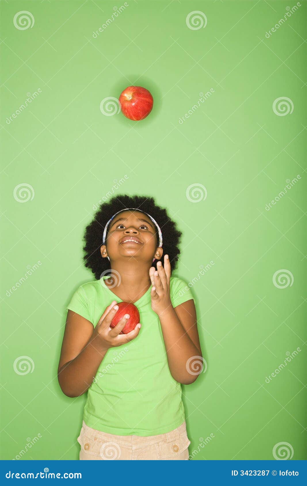 Girl juggling apples. stock image. Image of food, leisure - 3423287