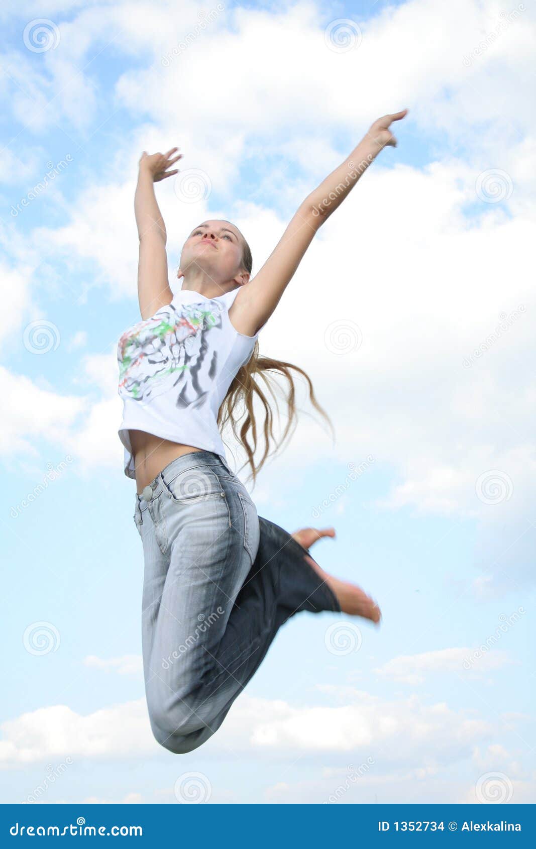 Girl jump stock photo. Image of beautiful, blue, jumps - 1352734