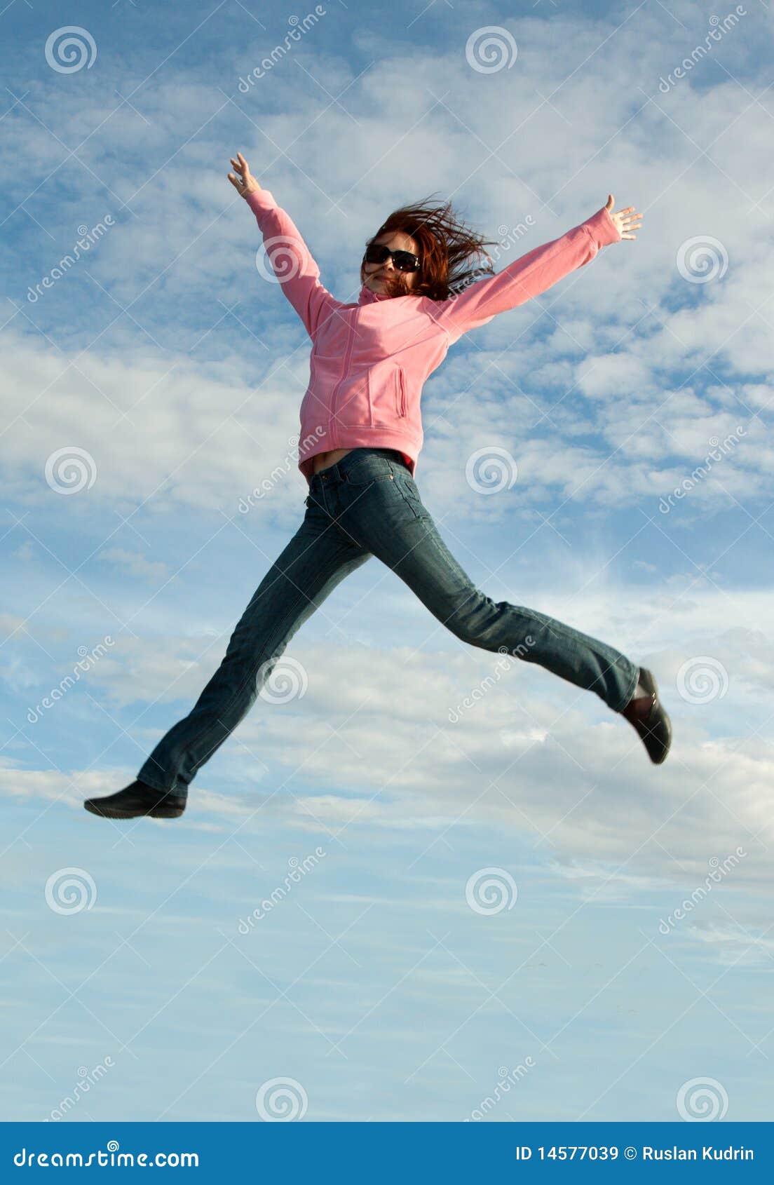 Girl in Jump on Background Sky Stock Image - Image of blue, active ...