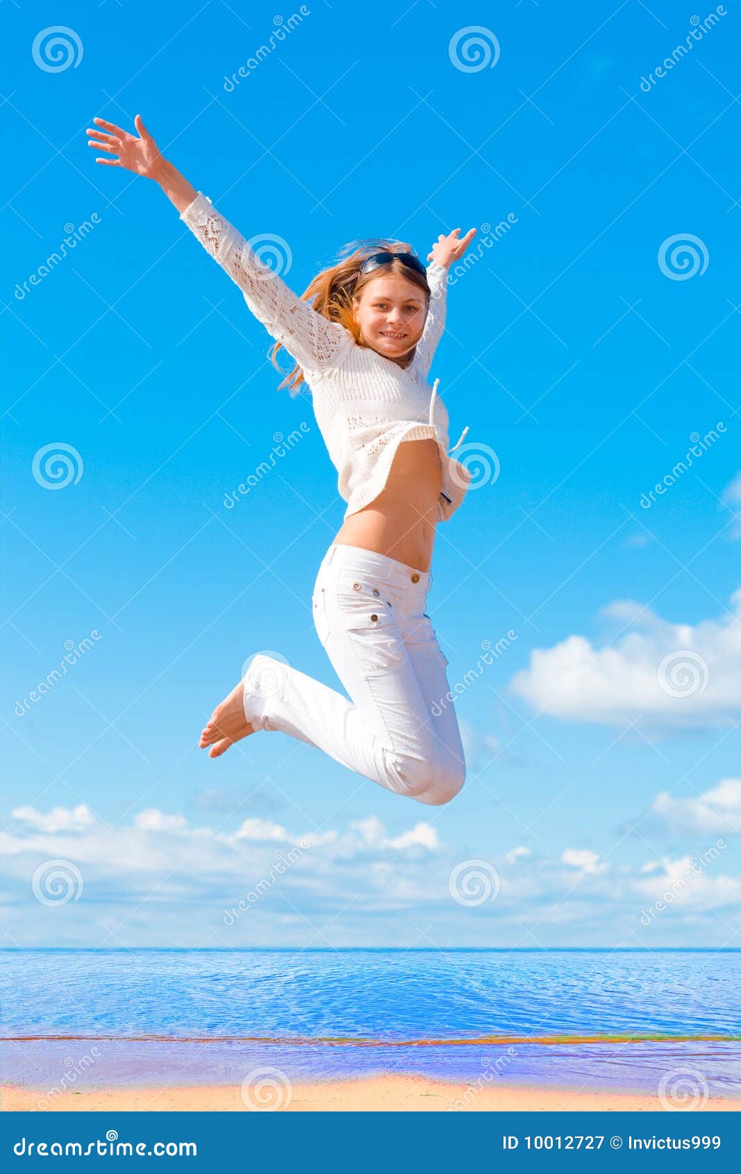 Girl jumping stock image. Image of beach, beauty, legs - 10012727
