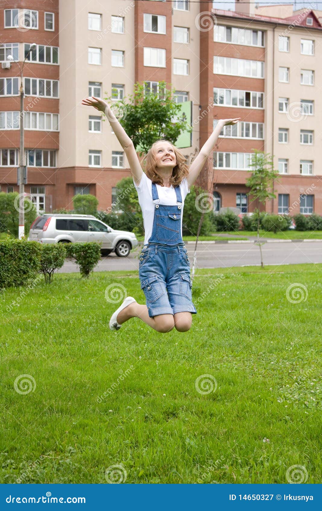 Girl is jumping stock image. Image of motion, meadow - 14650327