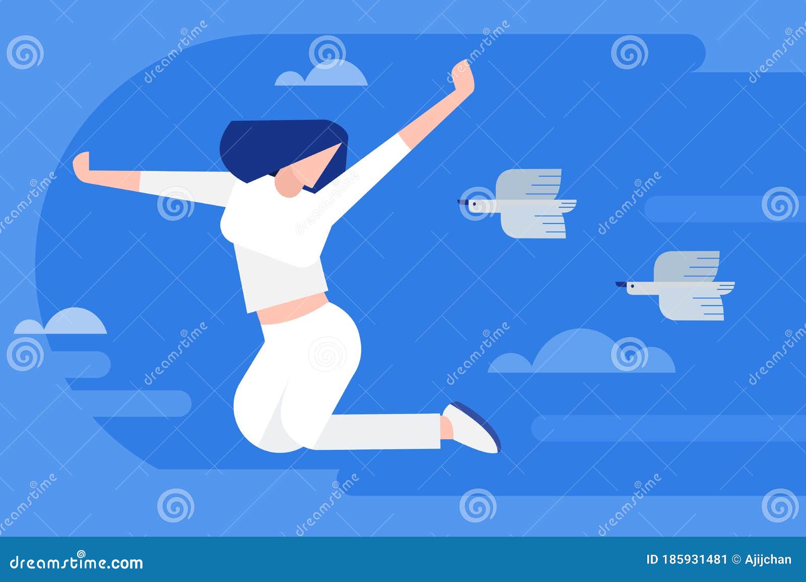 Young Girl Jumps High Out of Excitement Stock Vector - Illustration of ...
