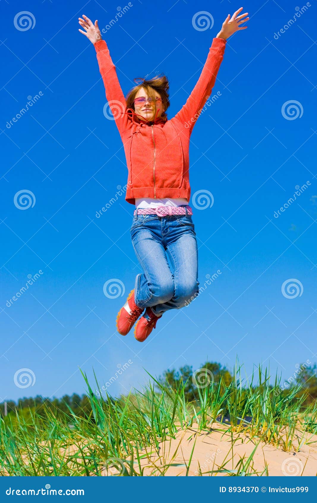 Girl jumping stock photo. Image of energy, flower, girl - 8934370