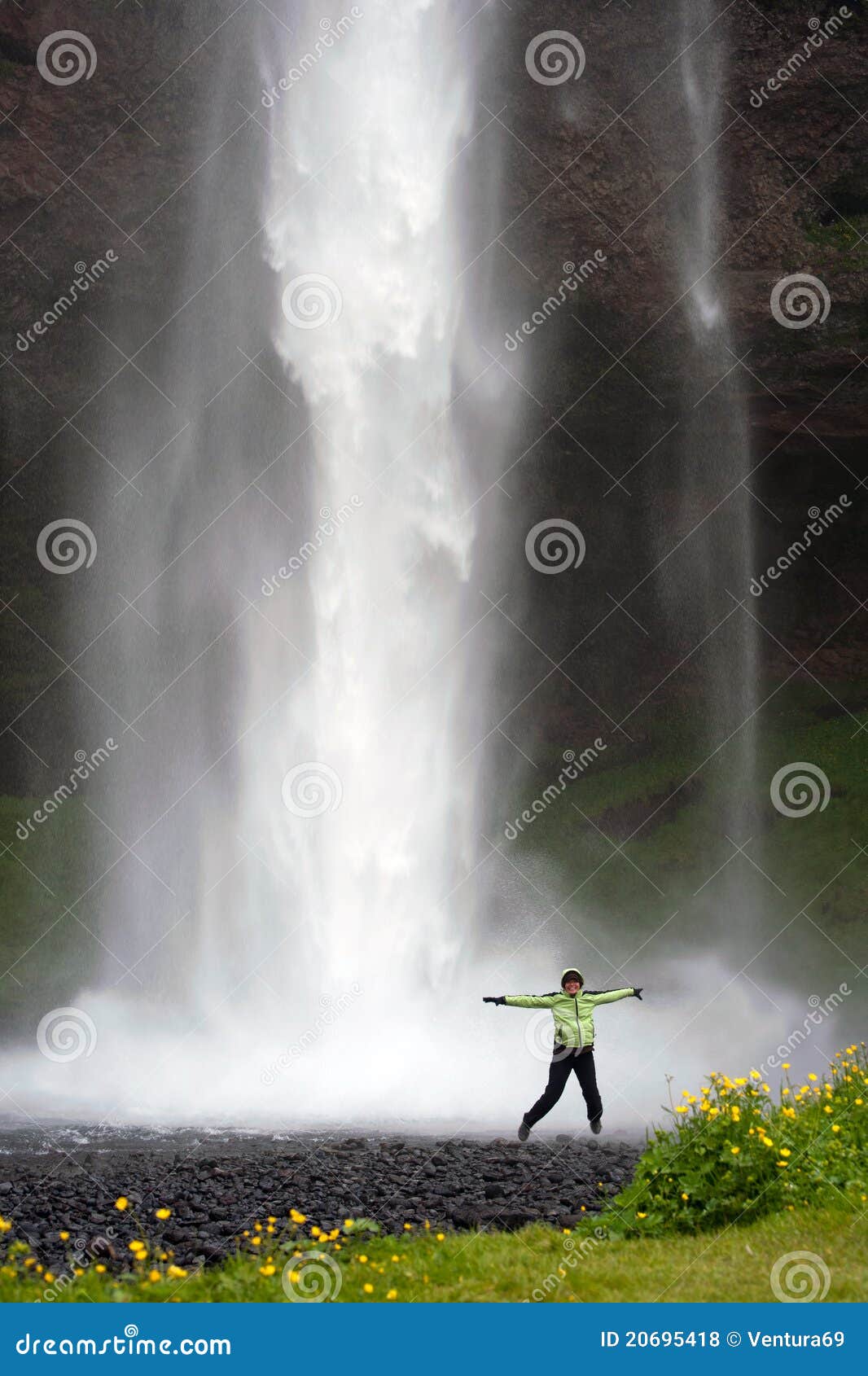 Girl Jumping in Front of Waterfall Stock Photo - Image of fall, huge ...