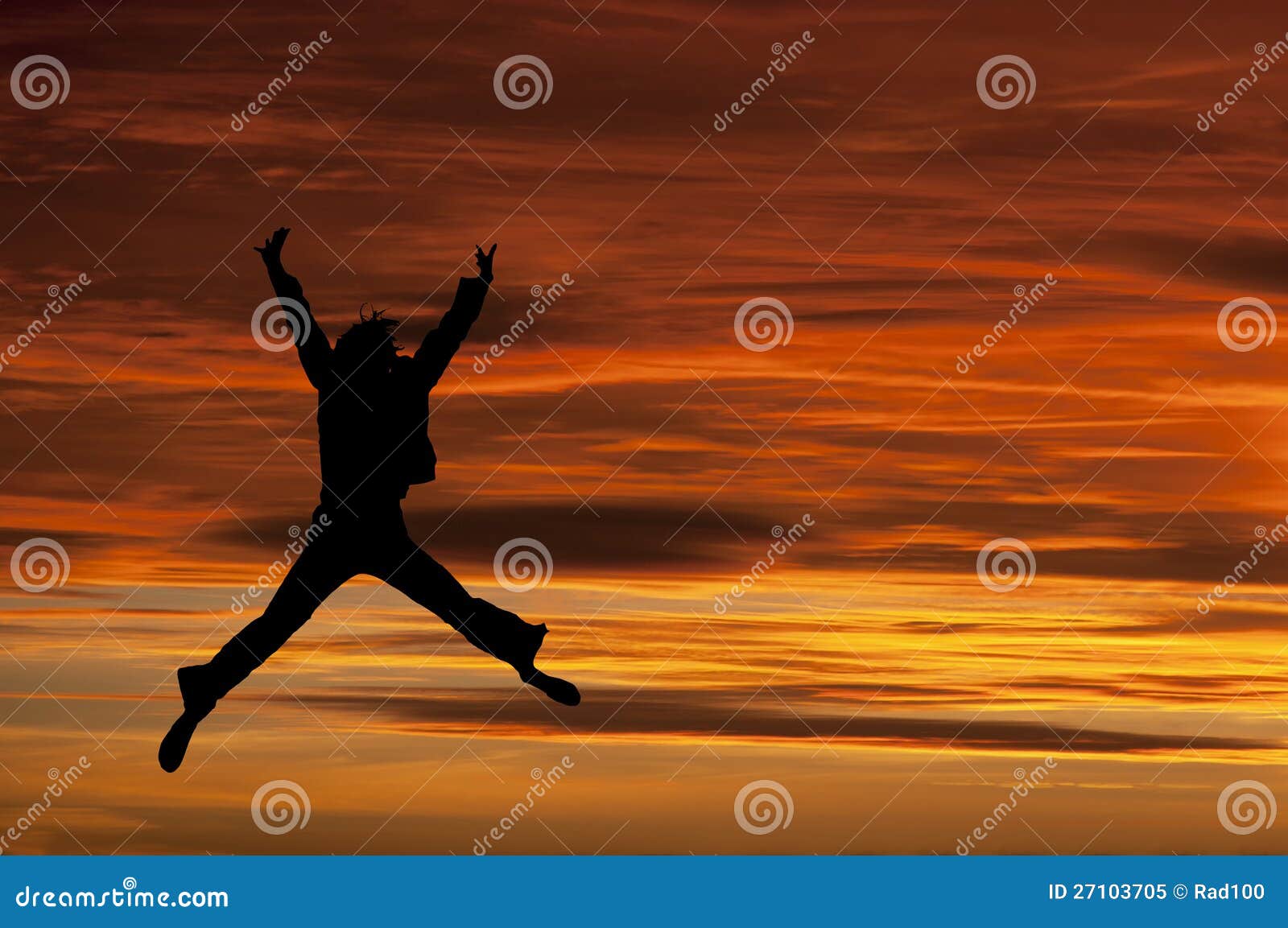 Girl Jumping with Joy at Sunset Stock Illustration - Illustration of ...