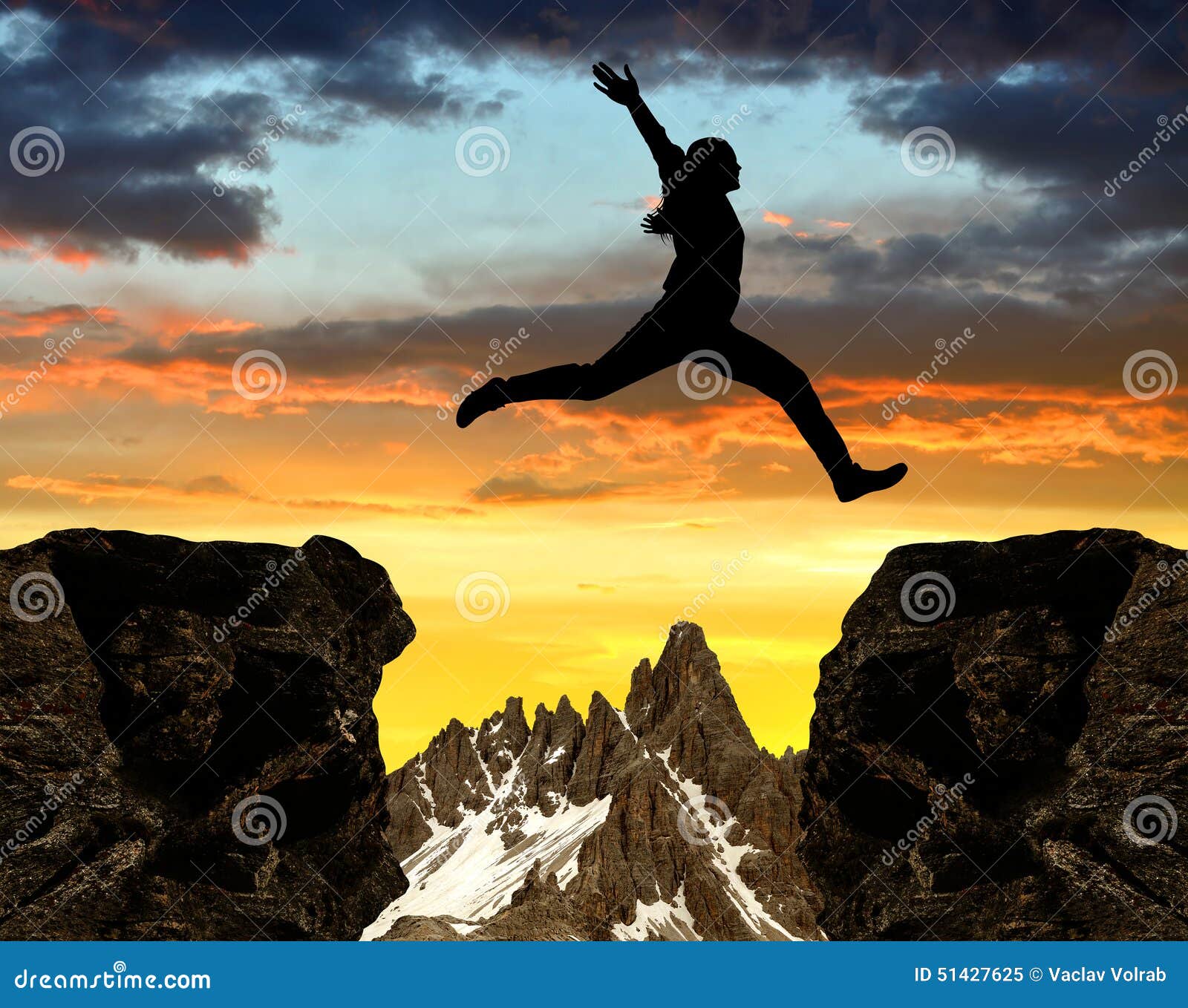 Girl jumping over the gap stock image. Image of cloud - 51427625