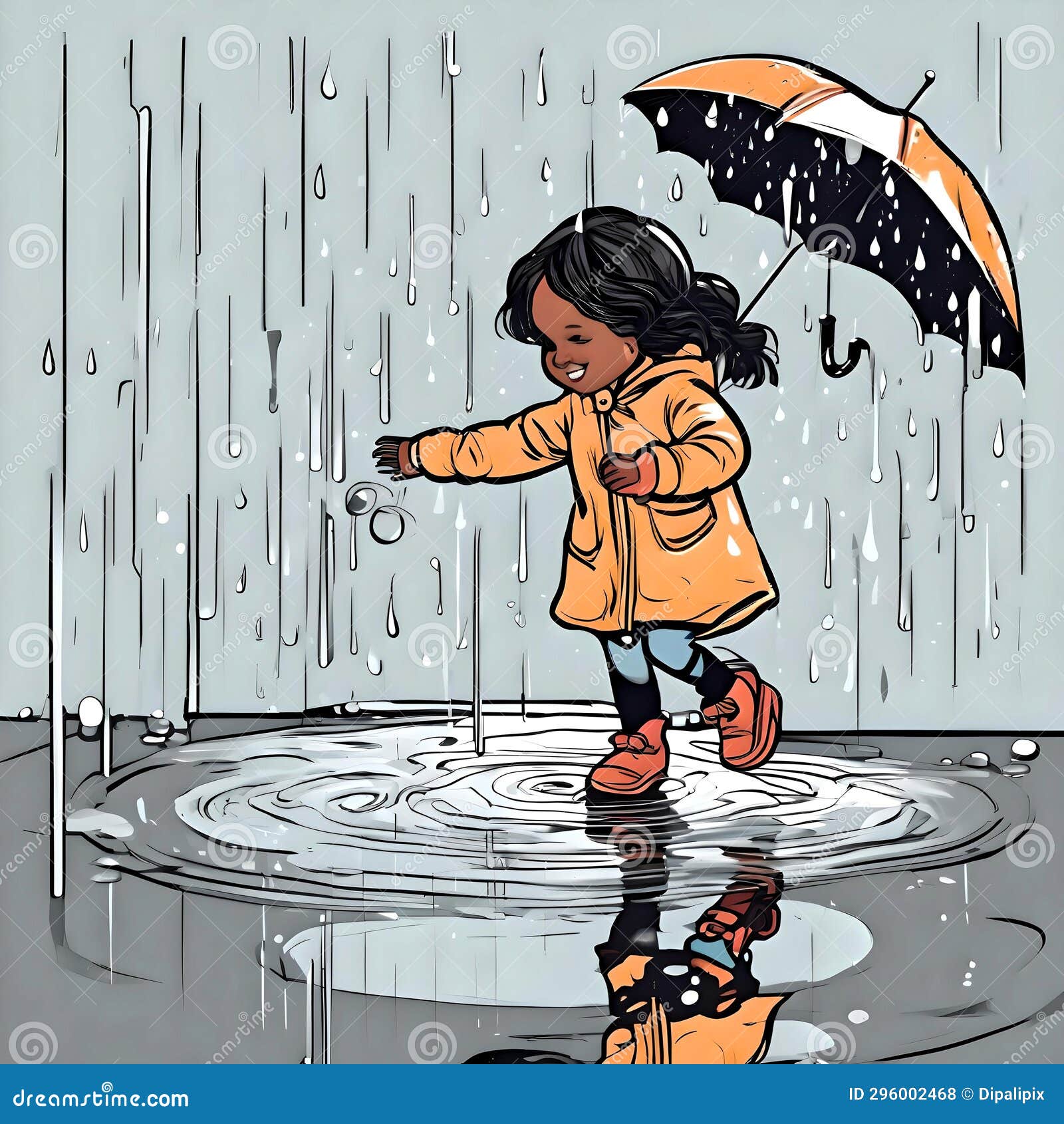 A Girl Jumping in the Puddle Stock Illustration - Illustration of ...