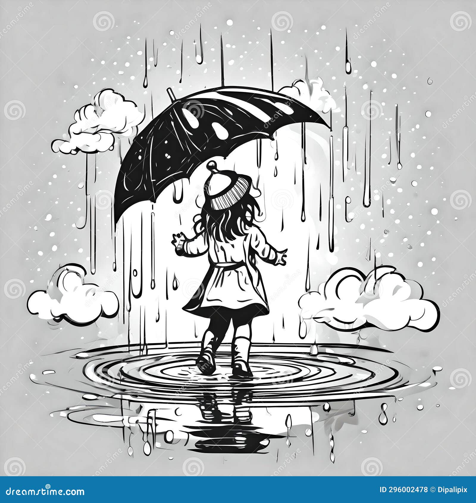 A Girl Jumping in the Puddle Stock Illustration - Illustration of child ...