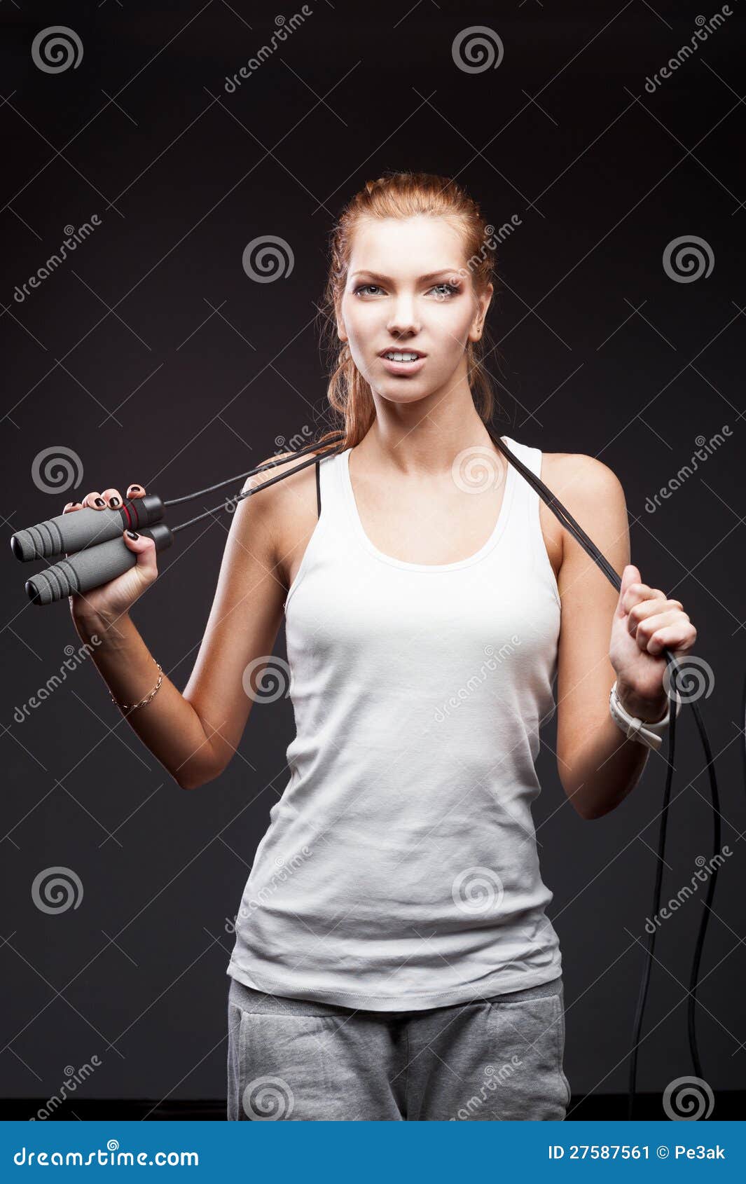 Girl with Jumping-rope on Dark Background Stock Image - Image of girl ...