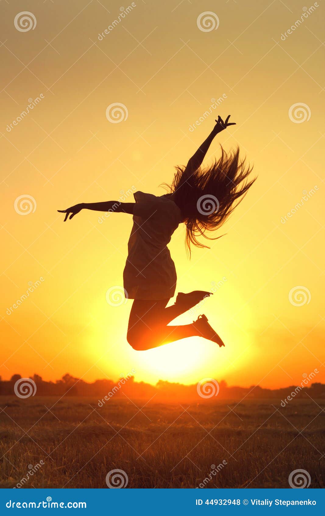 Girl jumping in the sunset stock photo. Image of autumn - 44932948