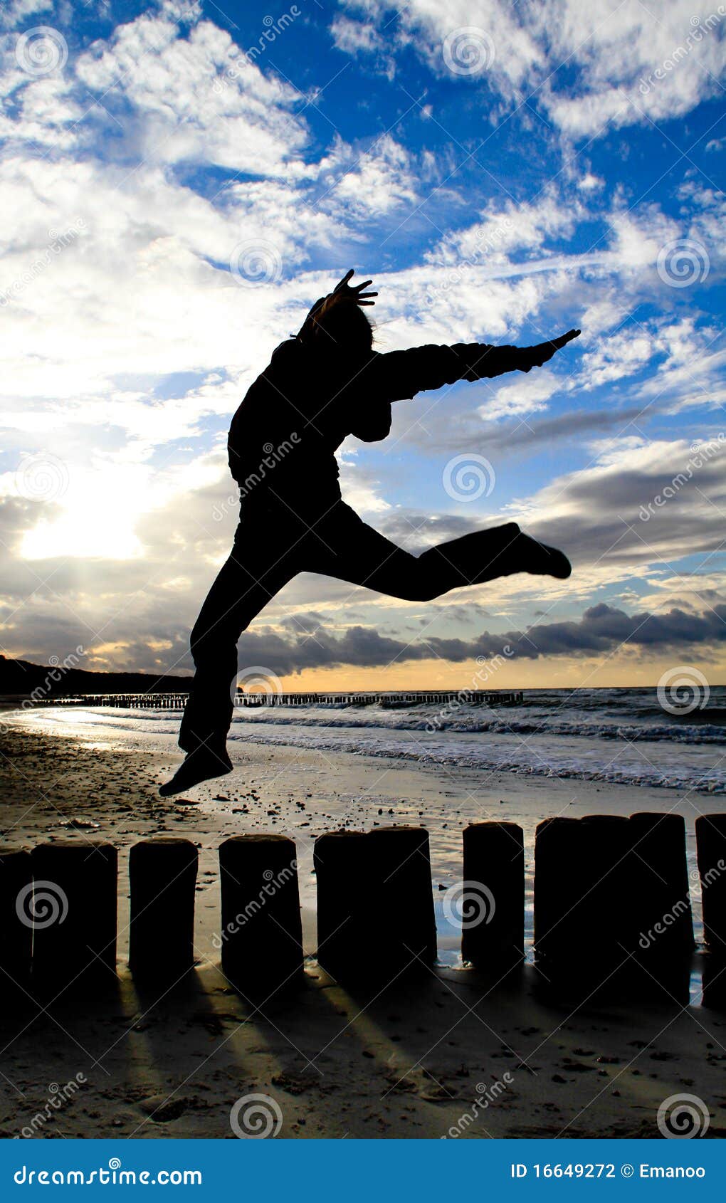 Girl Jumping on Wave Breaker Stock Photo - Image of light, healthy ...