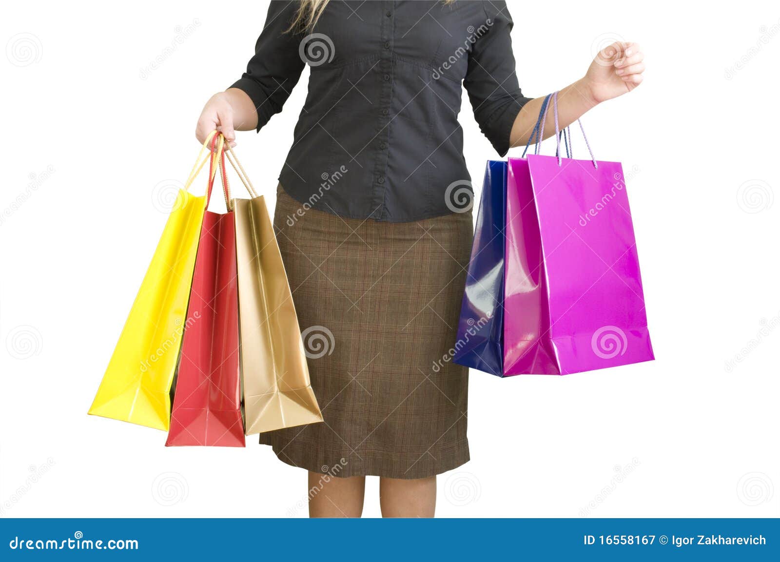 Girl Keep Shopping Bags In Hands Stock Image - Image of retail, gift ...