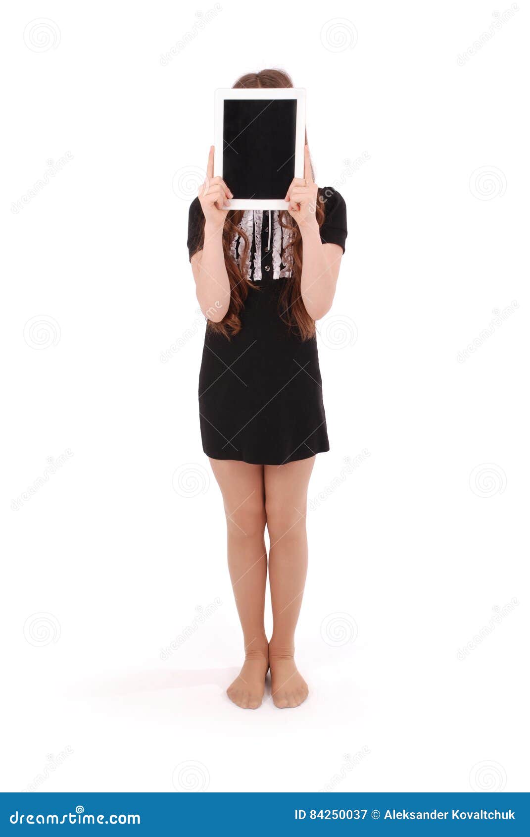 Girl Keeps Tablet Pc in Front of Face Stock Image - Image of caucasian ...