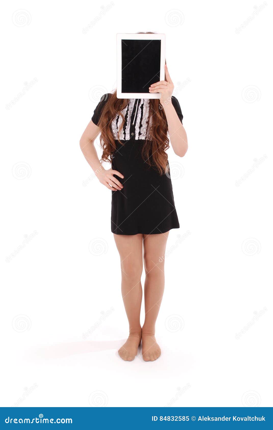 Girl Keeps Tablet Pc in Front of Face Stock Image - Image of tablet ...