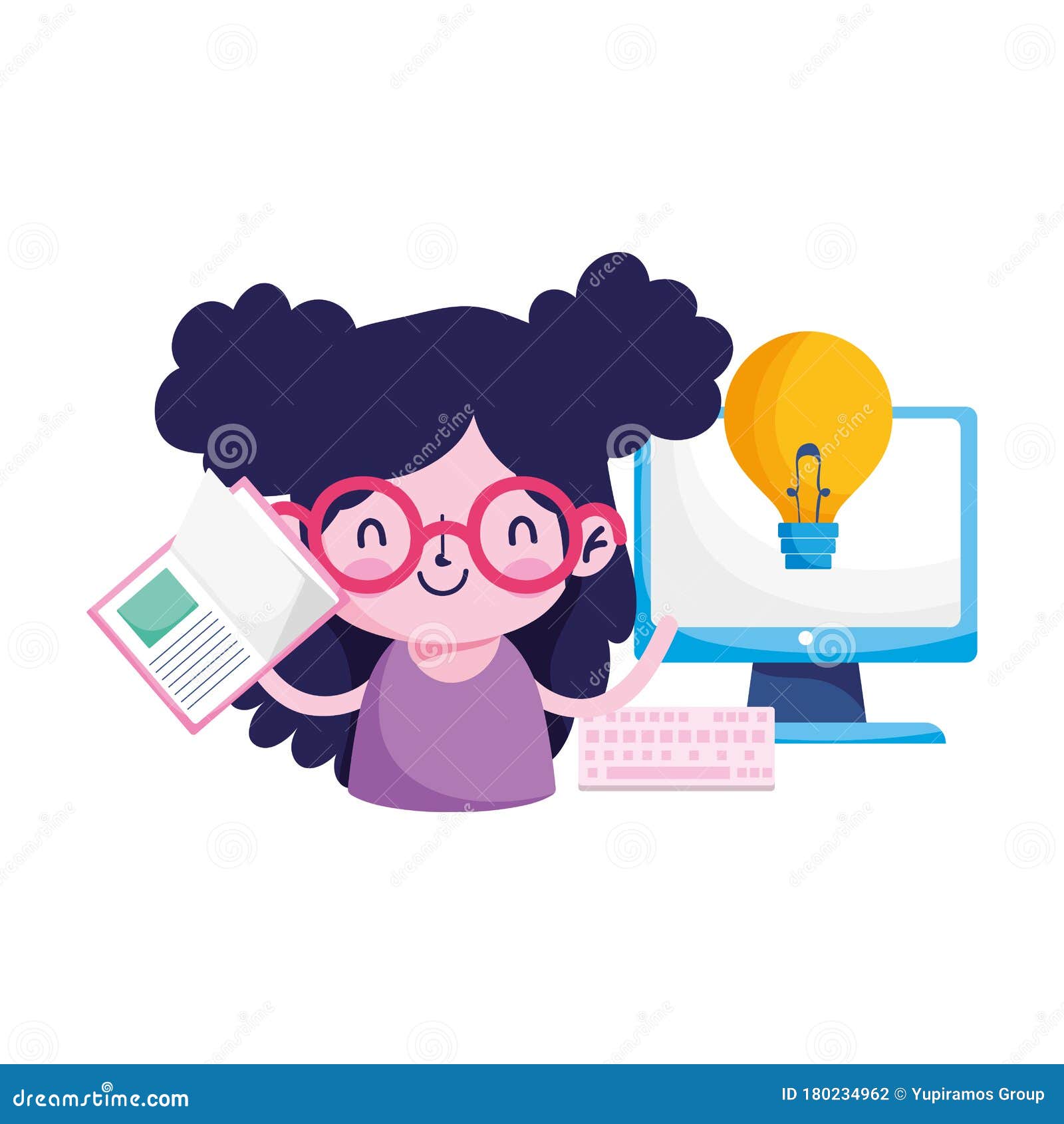 Girl Kid with Book Computer and Light Bulb Vector Design Stock Vector ...