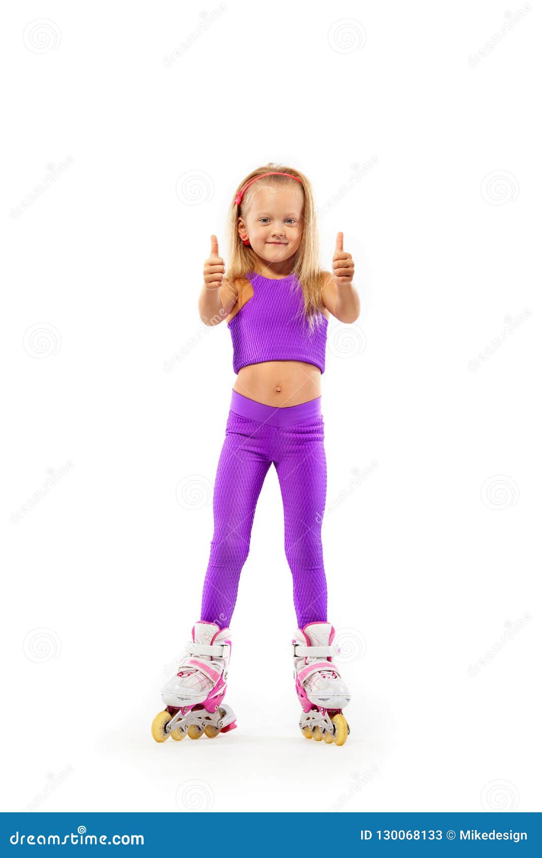 Girl, Kid Posing in Studio Wearing Inline Rollerskates Stock Image ...