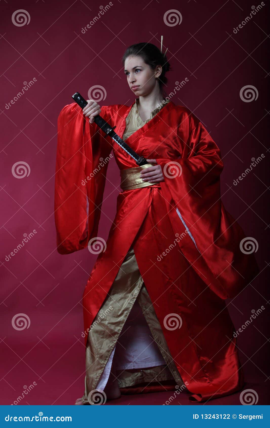 Girl in a Kimono with a Katana Stock Photo - Image of brunette, asian ...