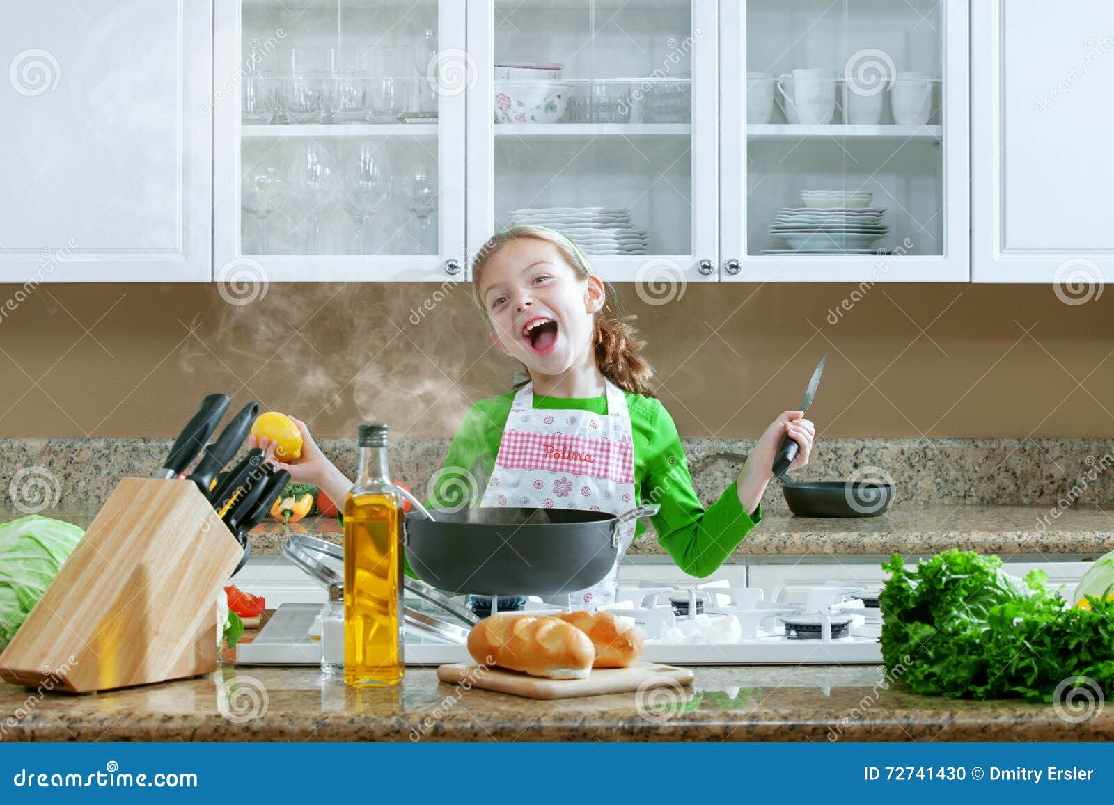 Girl on kitchen stock photo. Image of attractive, home - 72741430
