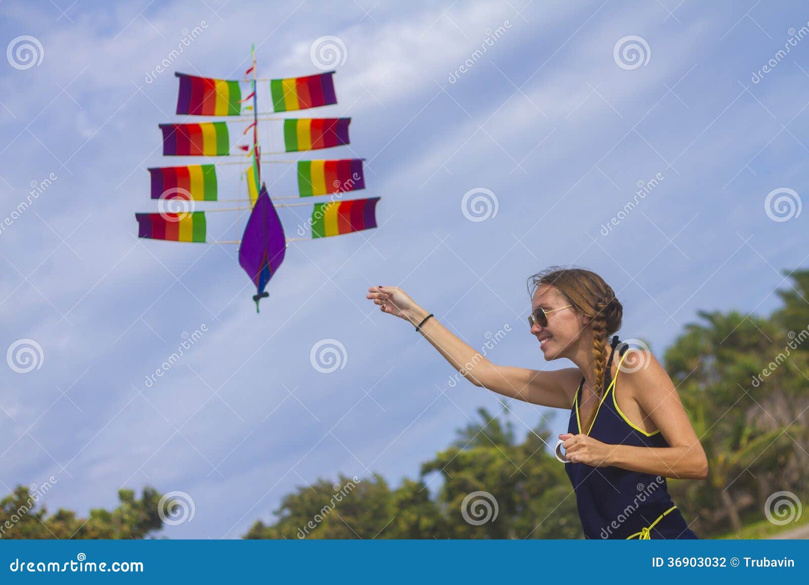 Girl with a kite stock photo. Image of pursuit, coloured - 36903032