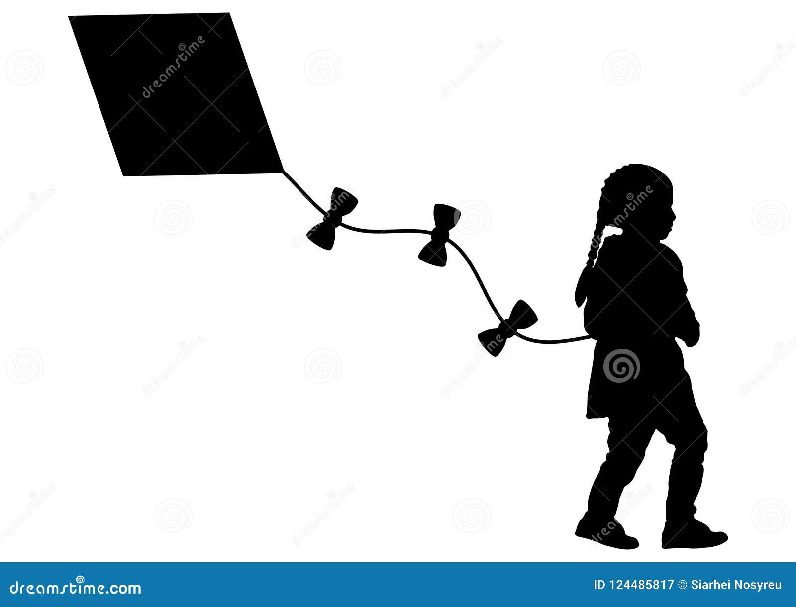 Girl with Kite Silhouette, Vector Stock Vector - Illustration of flying ...