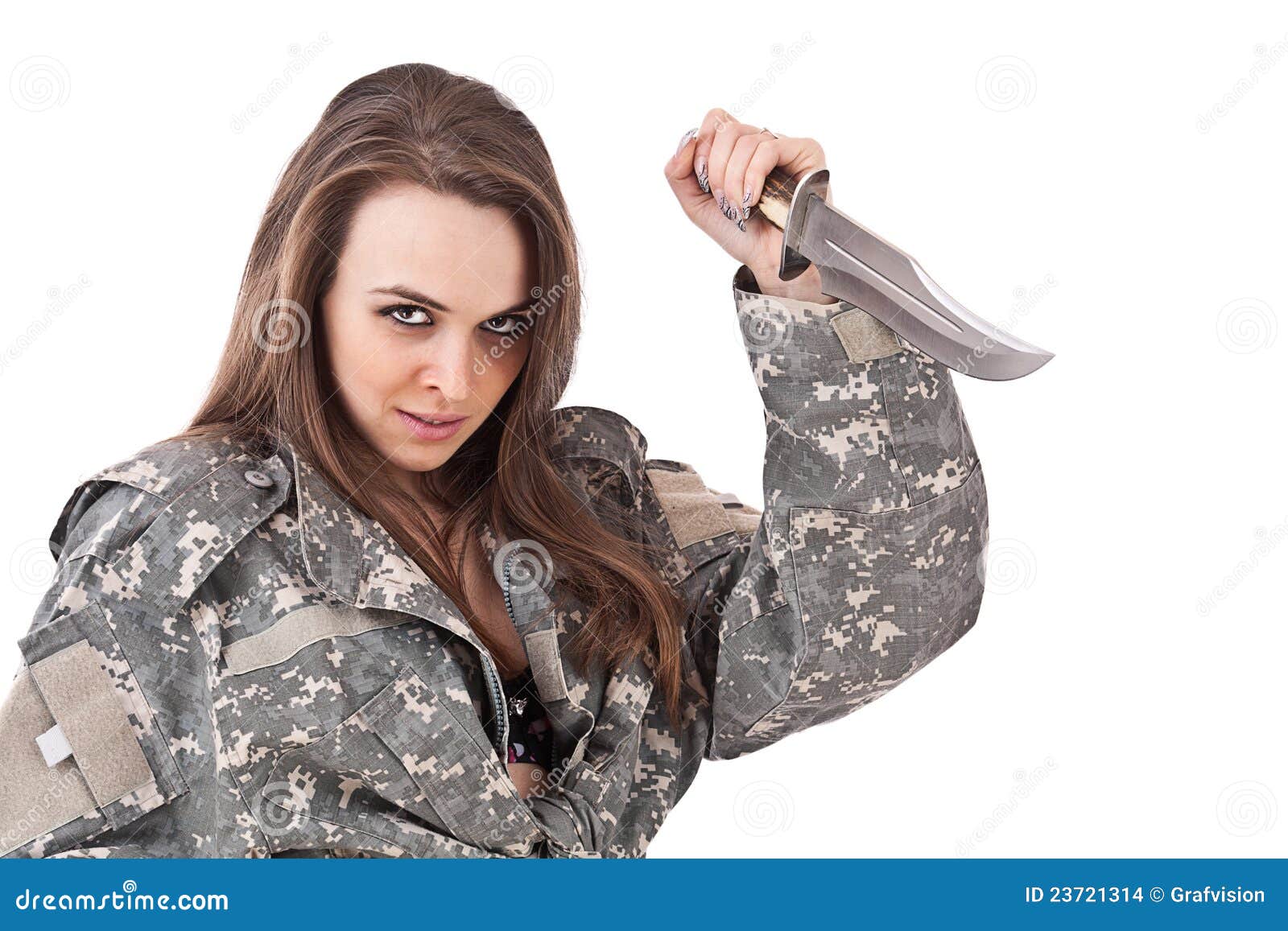 Girl and knife stock photo. Image of force, female, military - 23721314