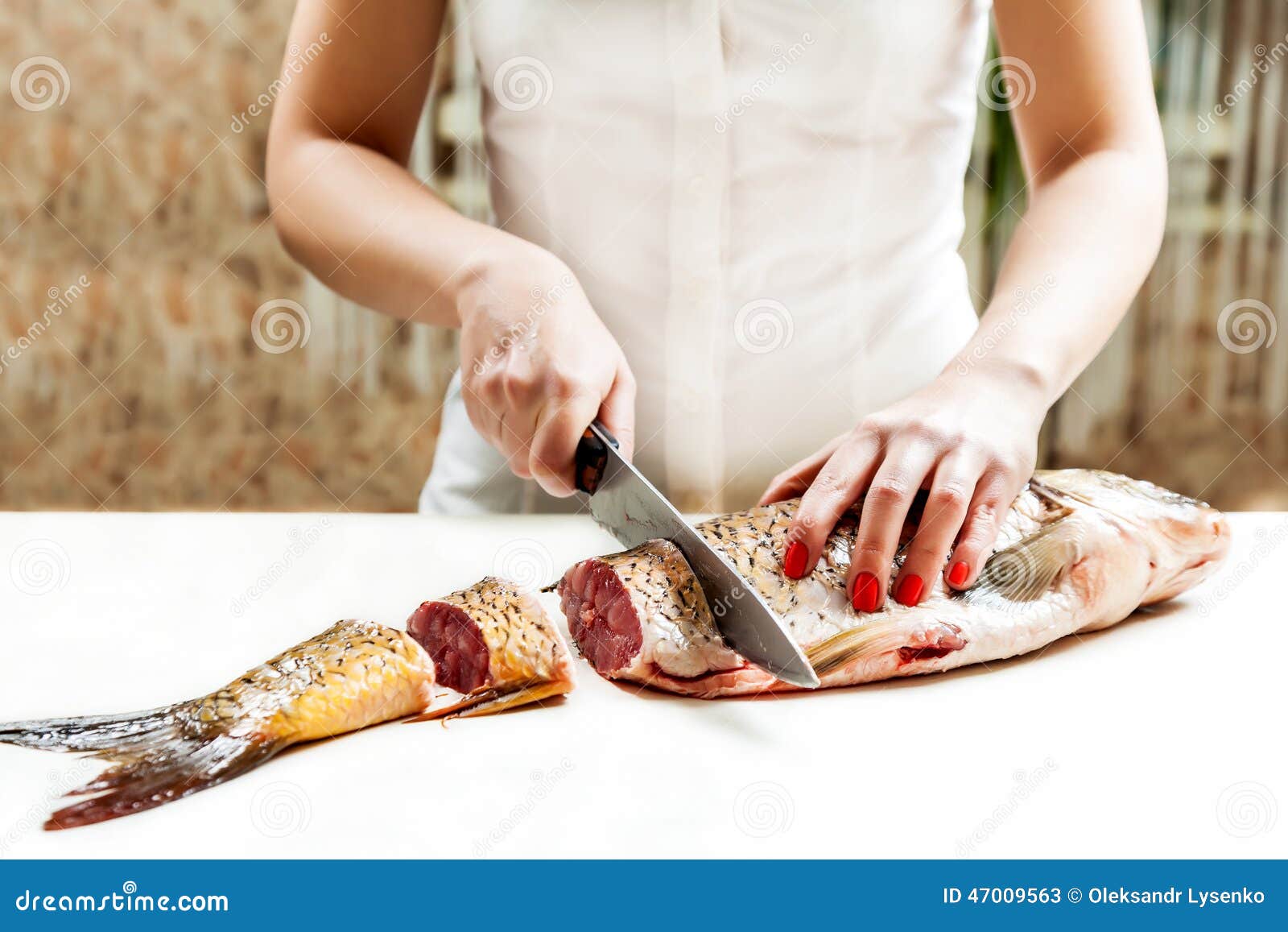 Girl with a Knife Cut the Fish Stock Image - Image of freshness, fish ...
