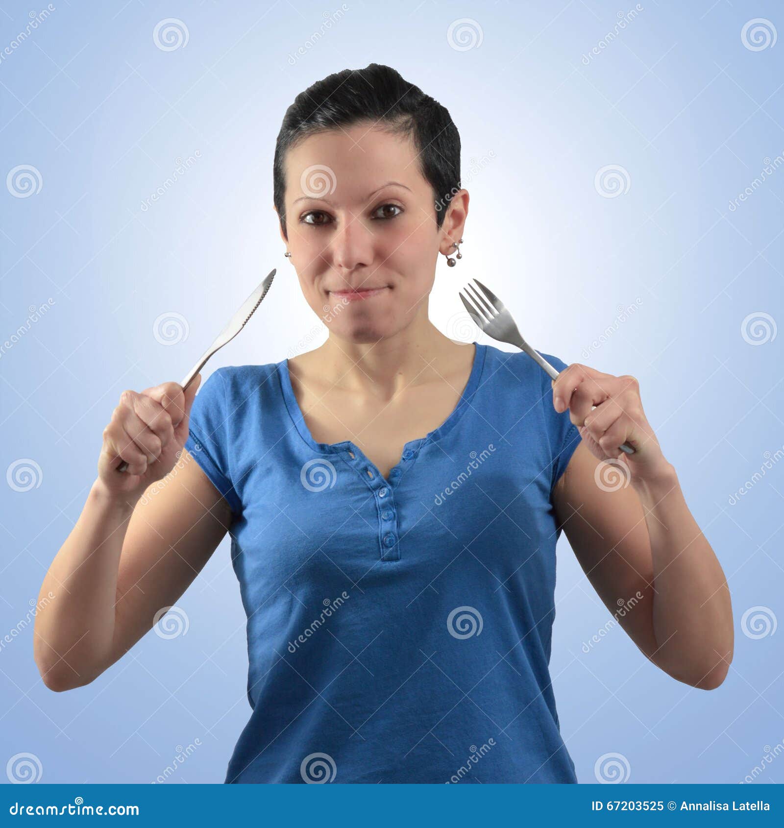 Girl with knife and fork stock image. Image of food, model - 67203525