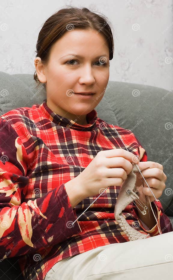 Girl with knitting stock photo. Image of yarn, person - 4023556